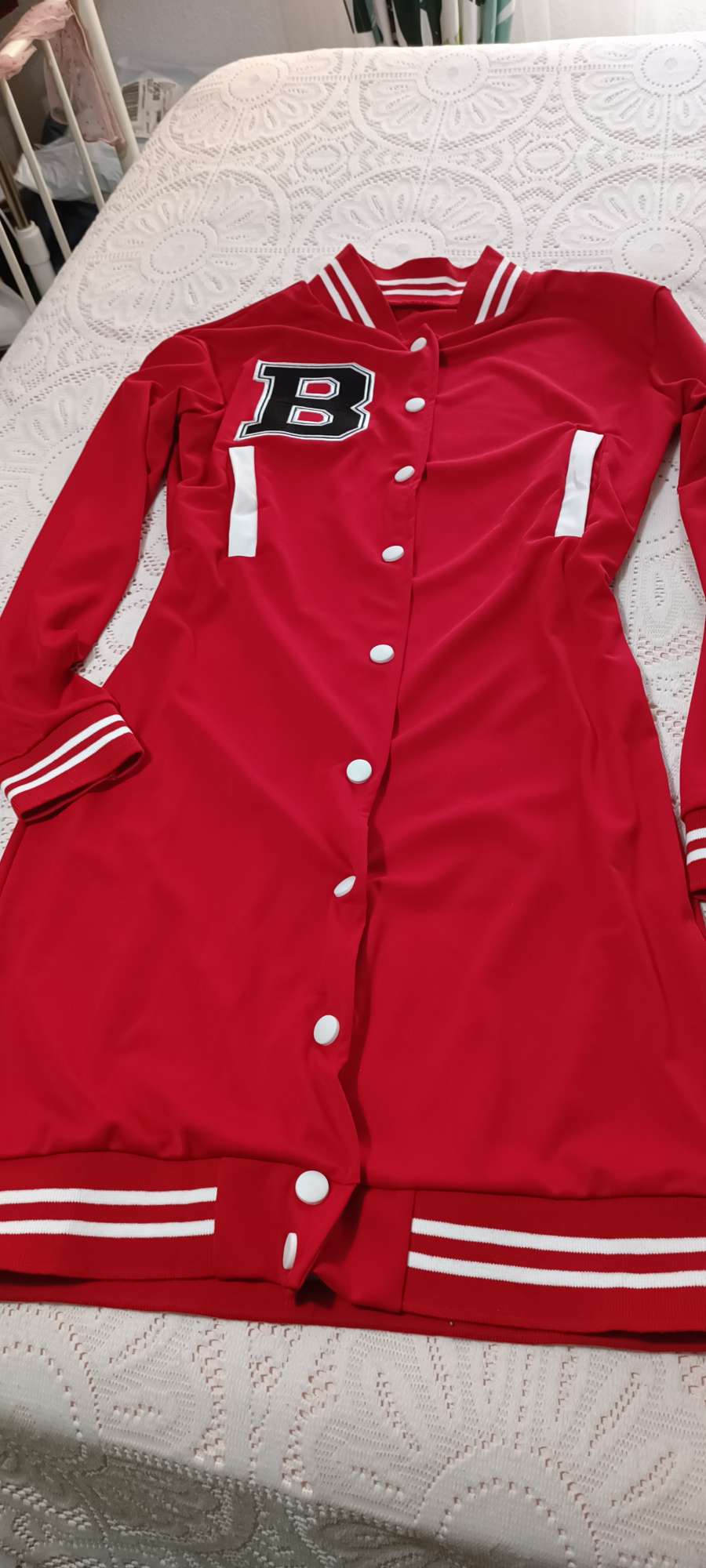 Letter Patch Baseball Collar Button Front Casual Dress