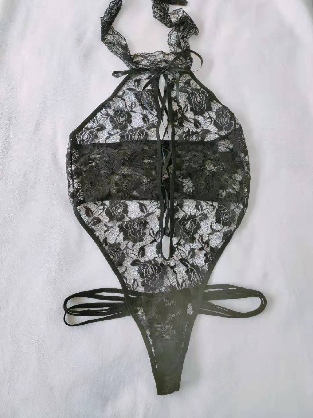 Crochet Lace Sheer Mesh Lace-up Teddy