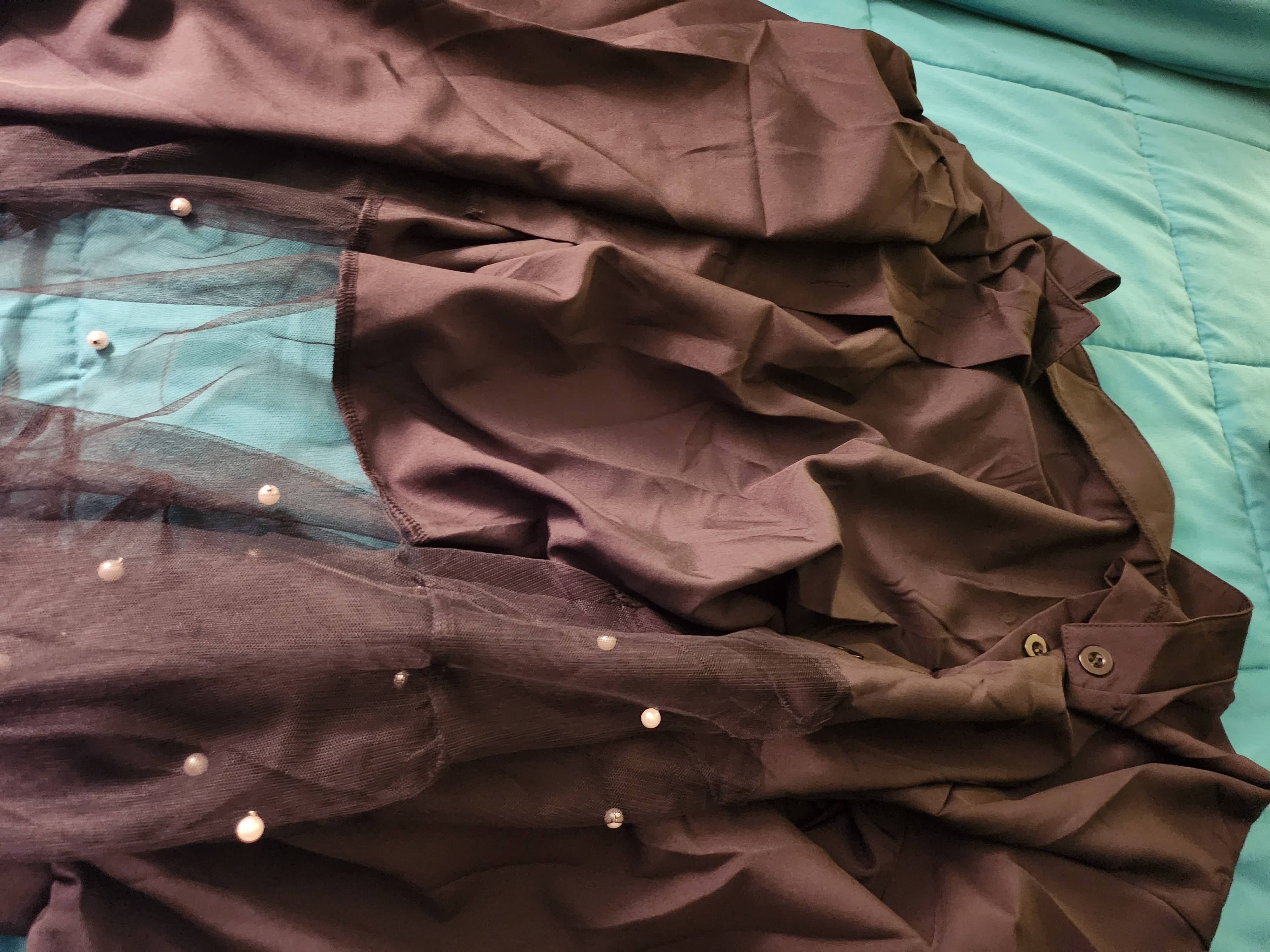 Plus Size Beaded Decor Contrast Mesh Shirt Dress