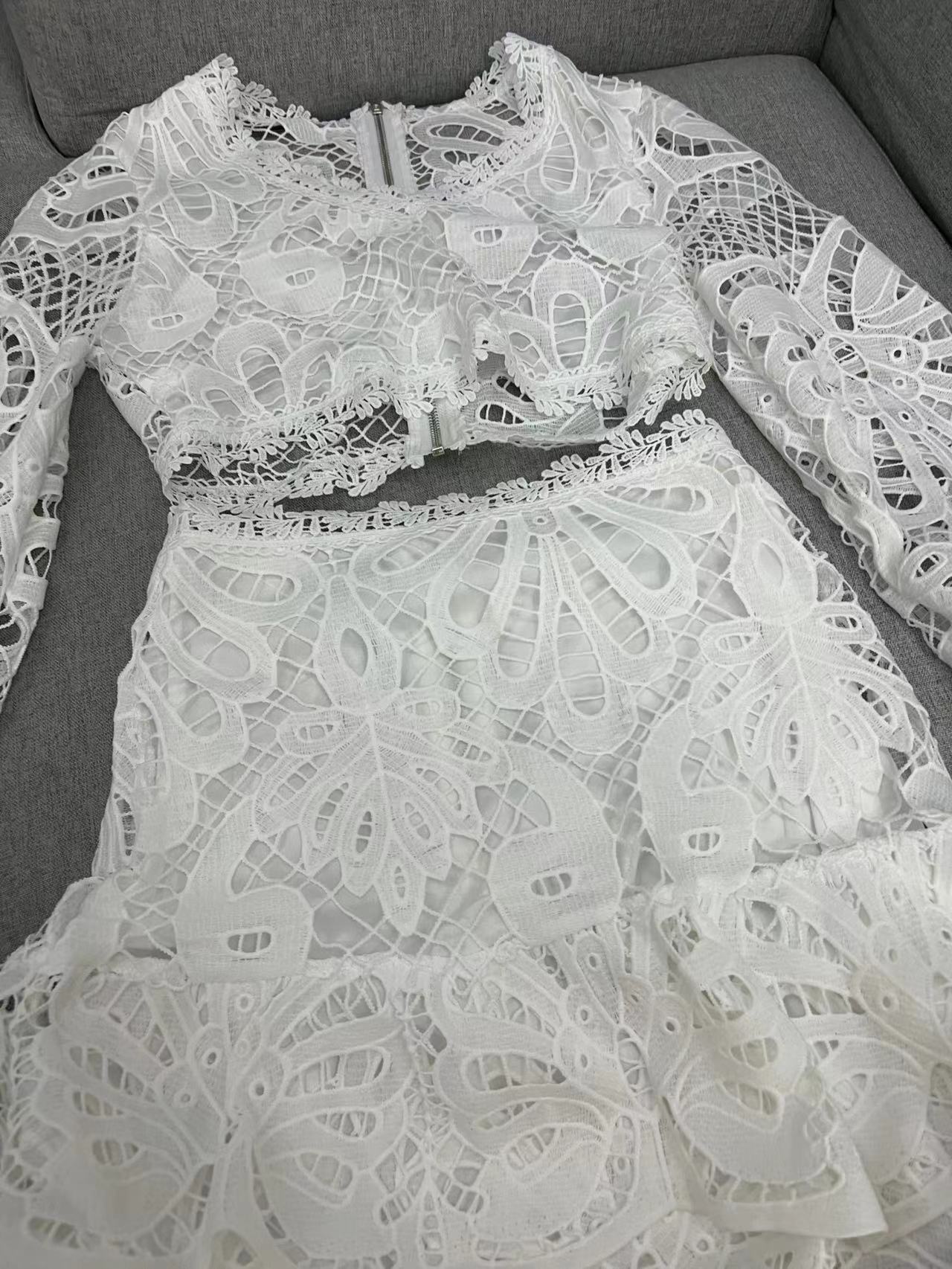 Lantern Sleeve Lace Top & Layered Ruffles Skirt Set