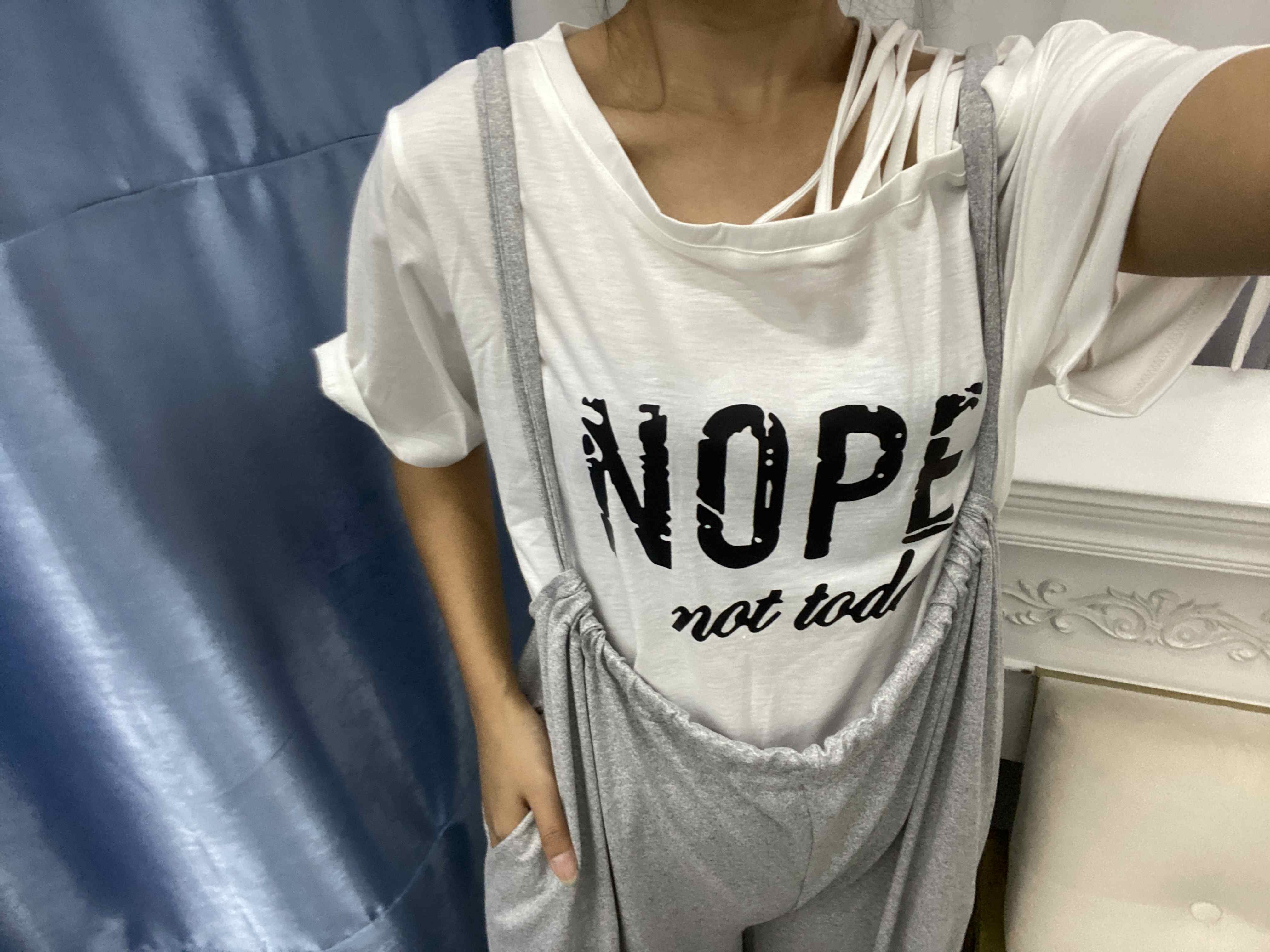 One Shoulder Lace-Up Letter Print T-shirt