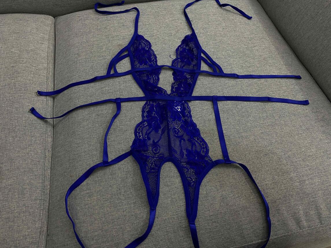 Halter Backless Crotchless Lace Teddy With Wristbands