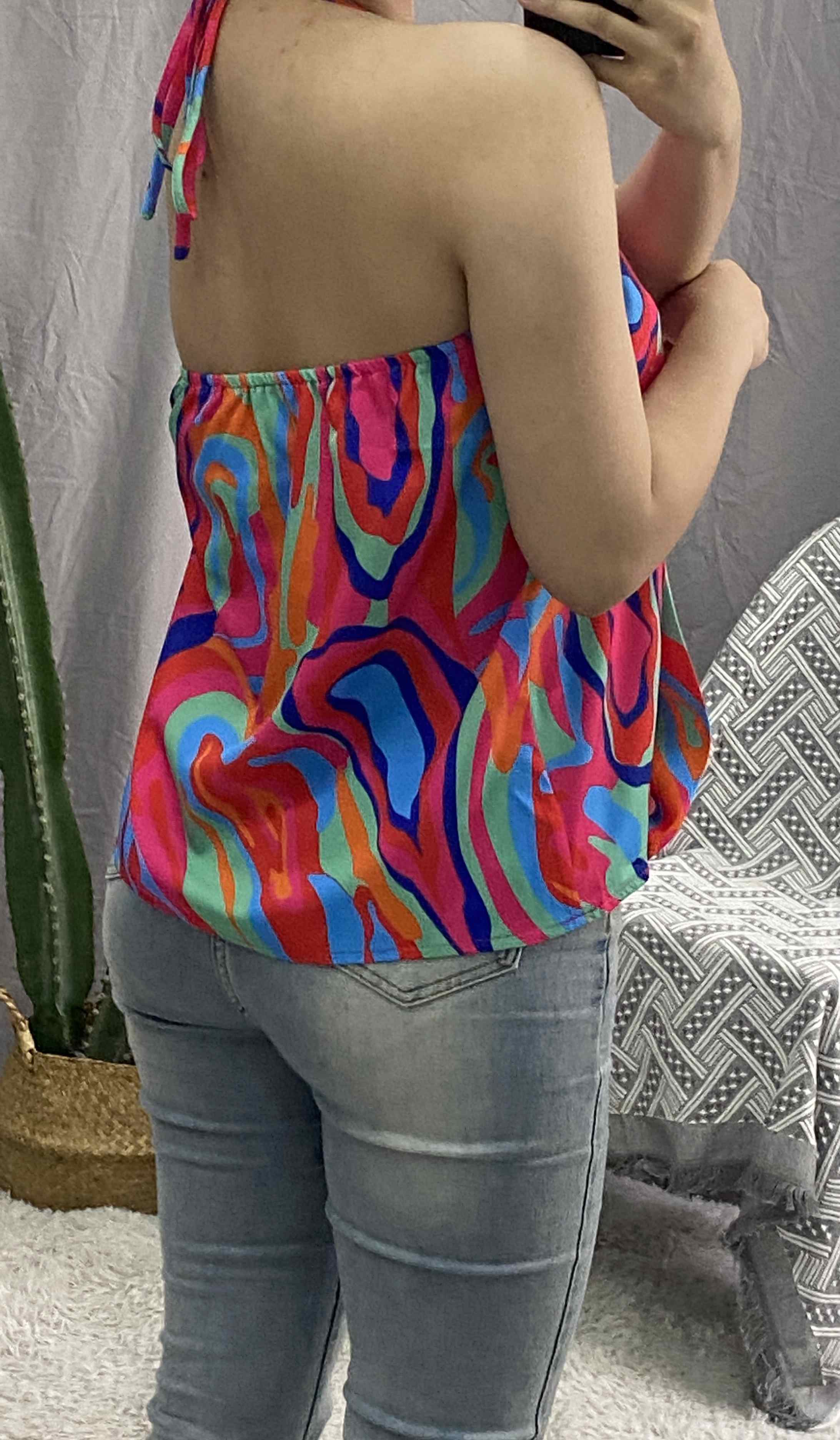 Abstract Print Halter Sleeveless Wrap Tank Top