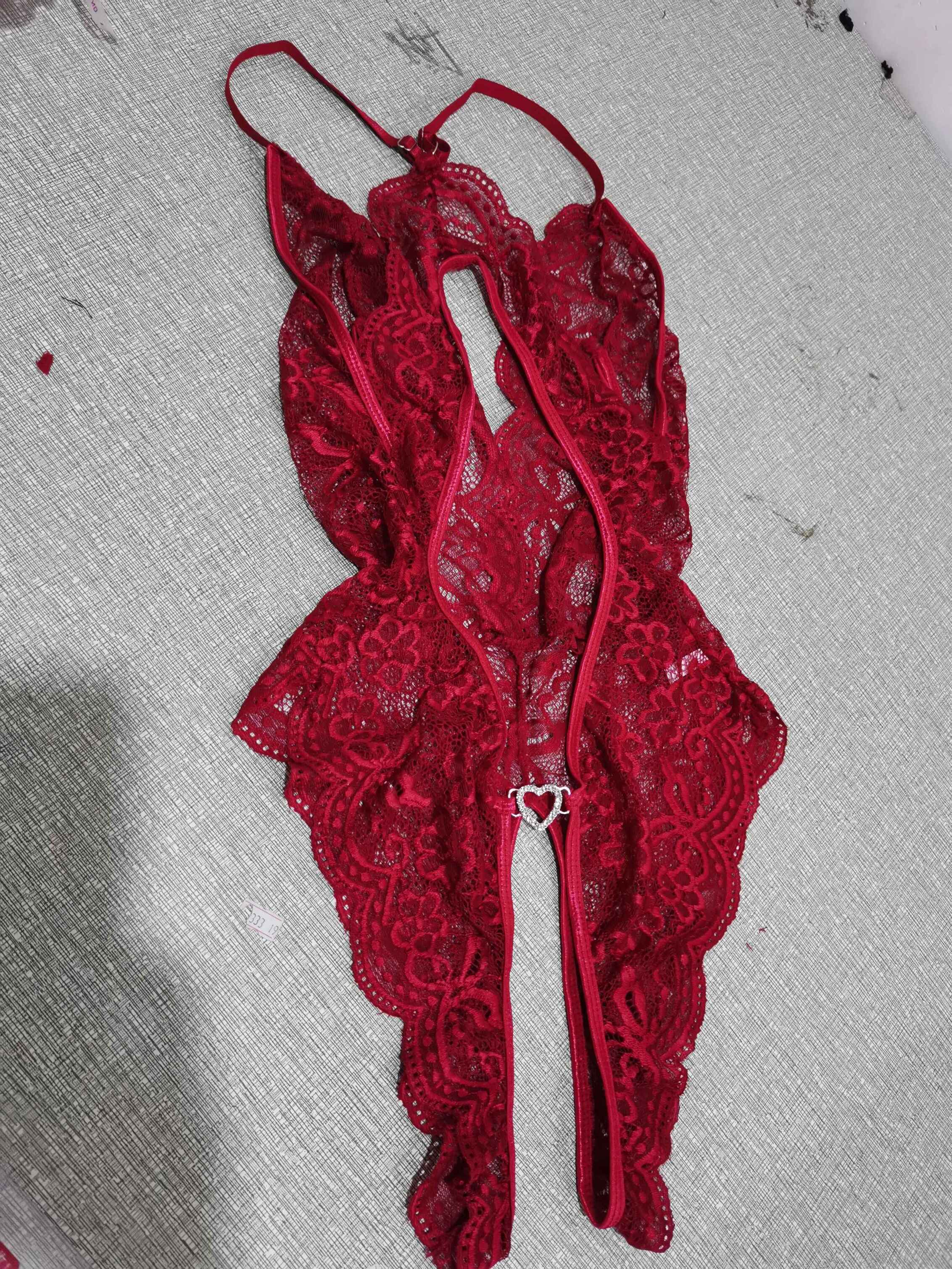 Crotchless Heart Pattern Bowknot Decor Cutout Crochet Lace Teddy