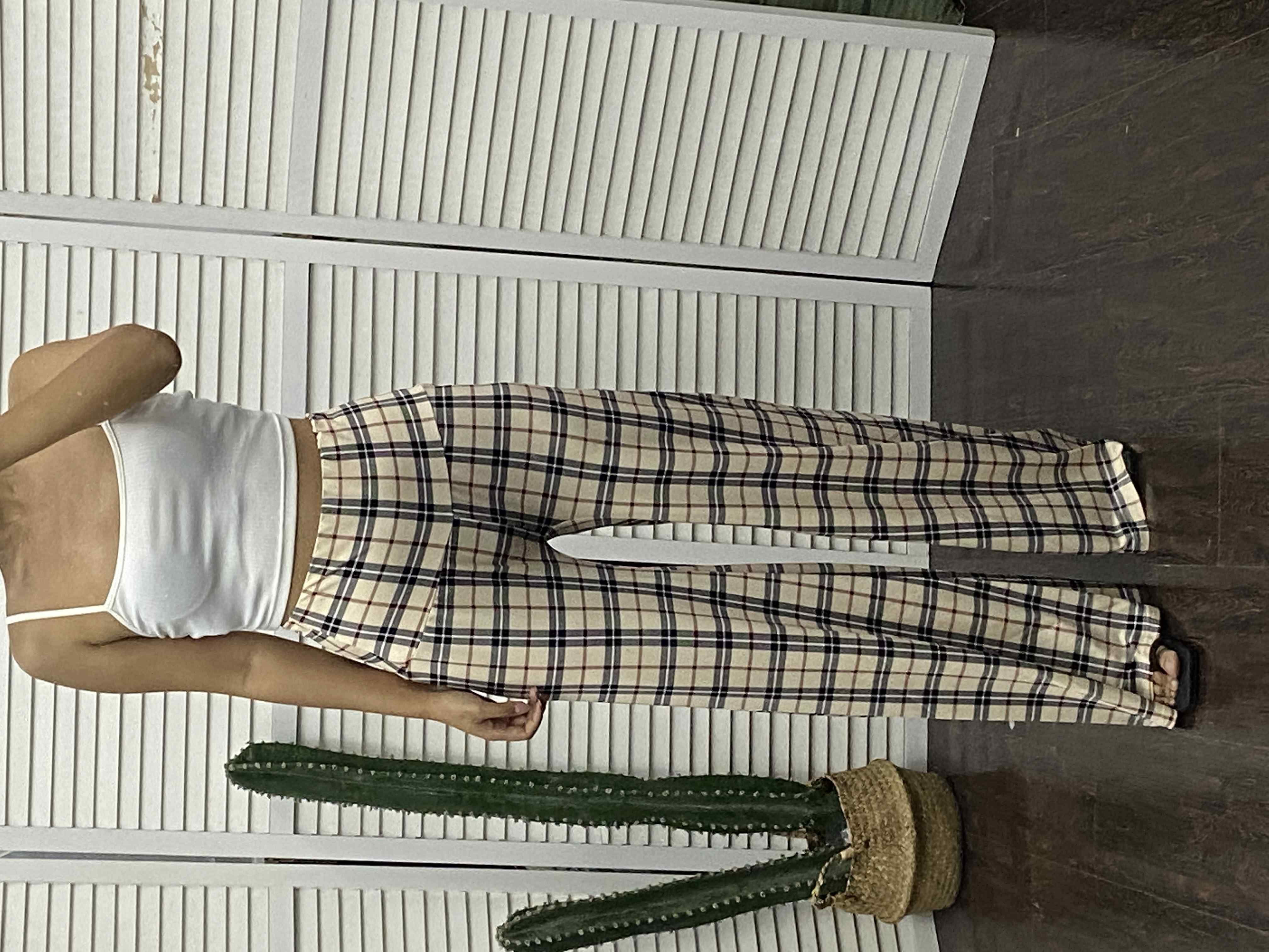 High Waist Plaid Print Wide Leg Pants