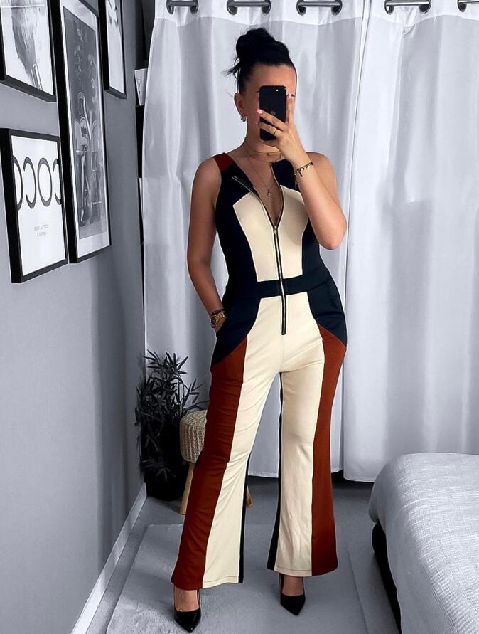 Colorblock Zipper Up Sleeveless Jumpsuit