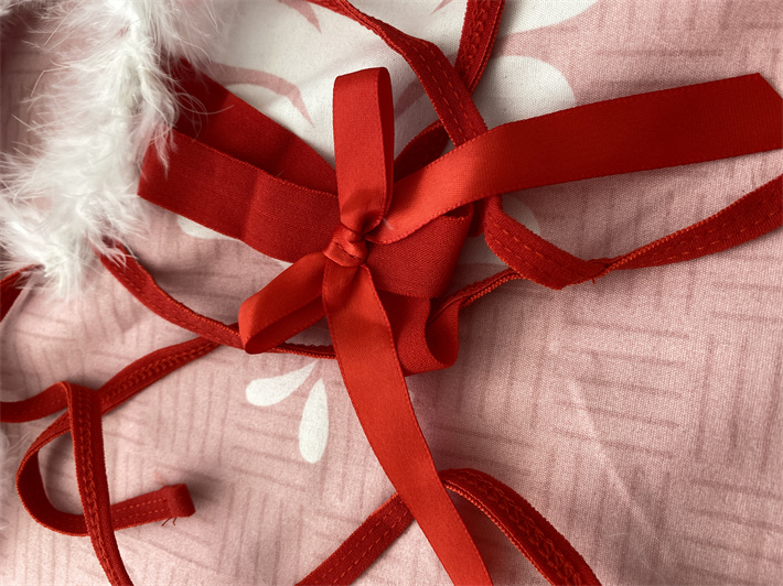 Christmas Feather Detail Bandage Bowknot Design Lingerie Set