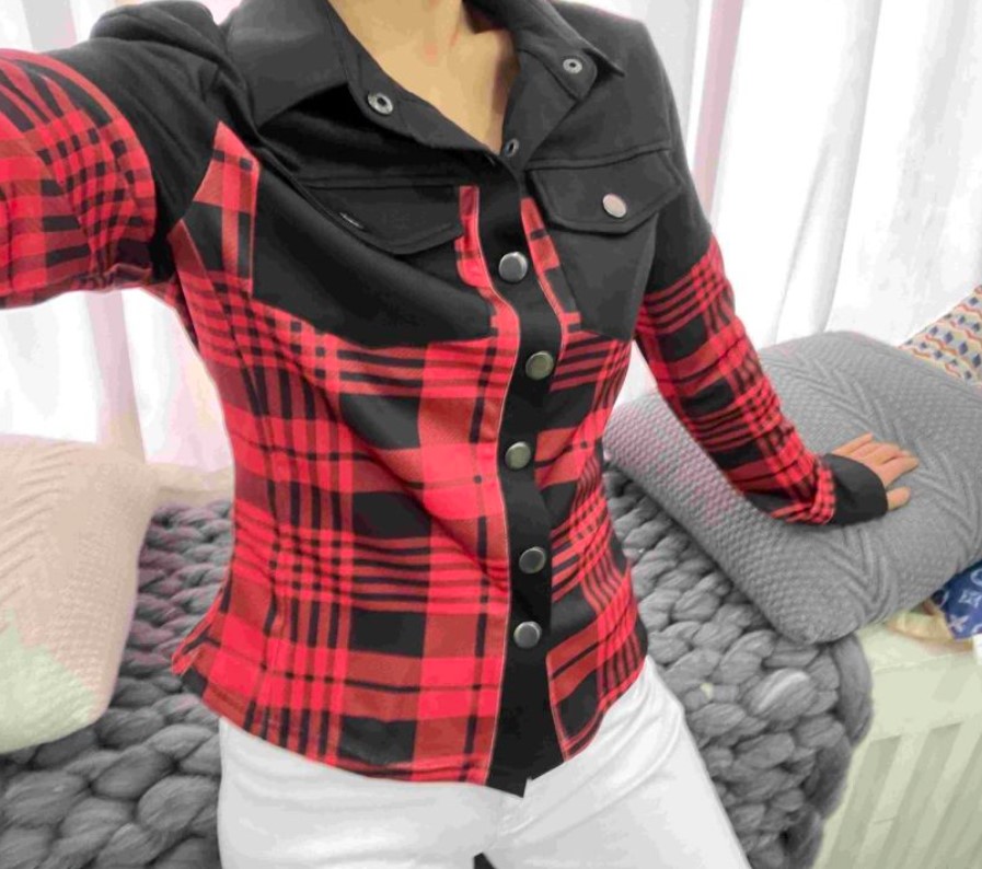 Plaid Print Patchwork Button Down Shirt