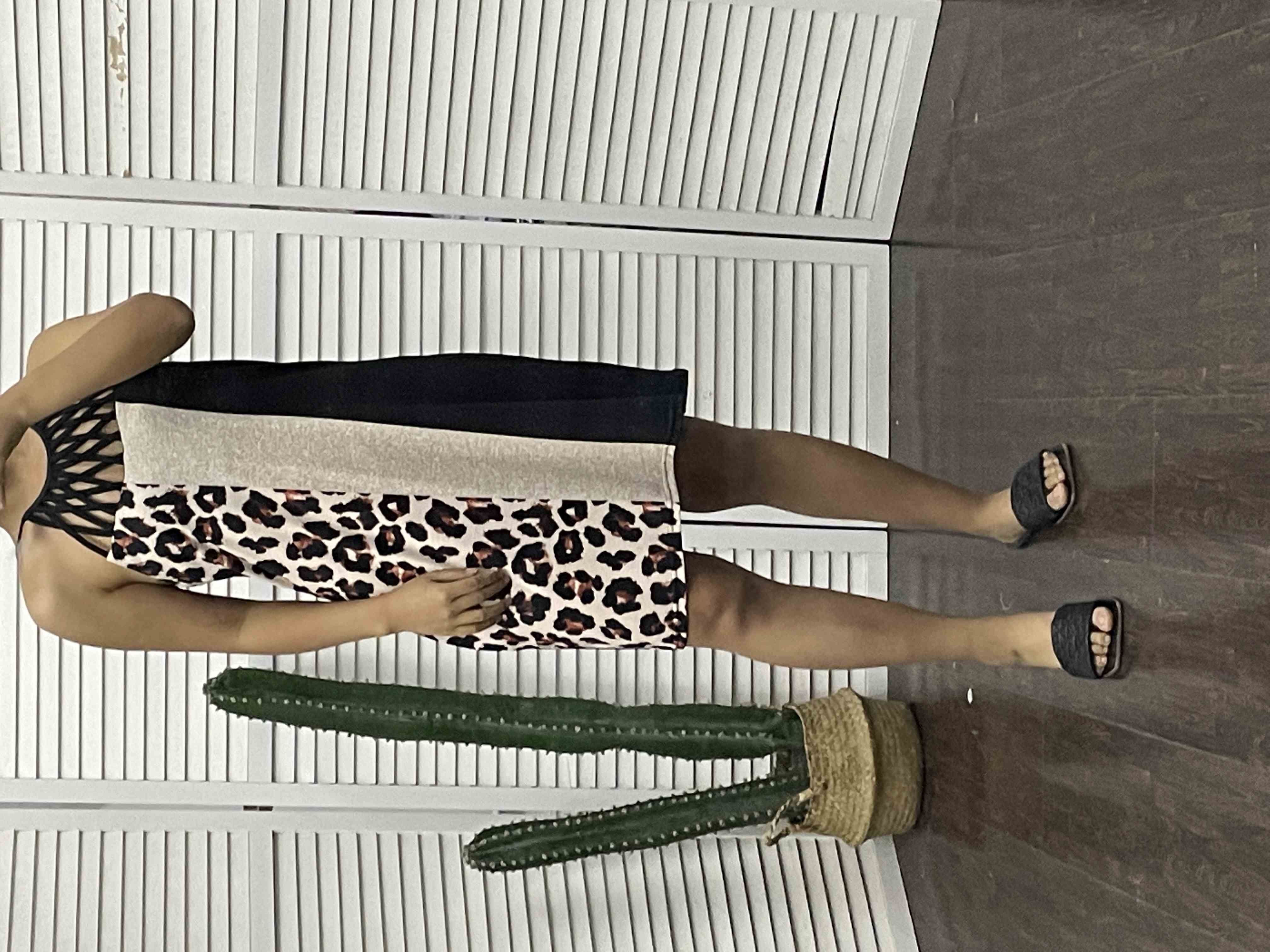 Halter Hollow Out Cheetah Print Colorblock Casual Dress