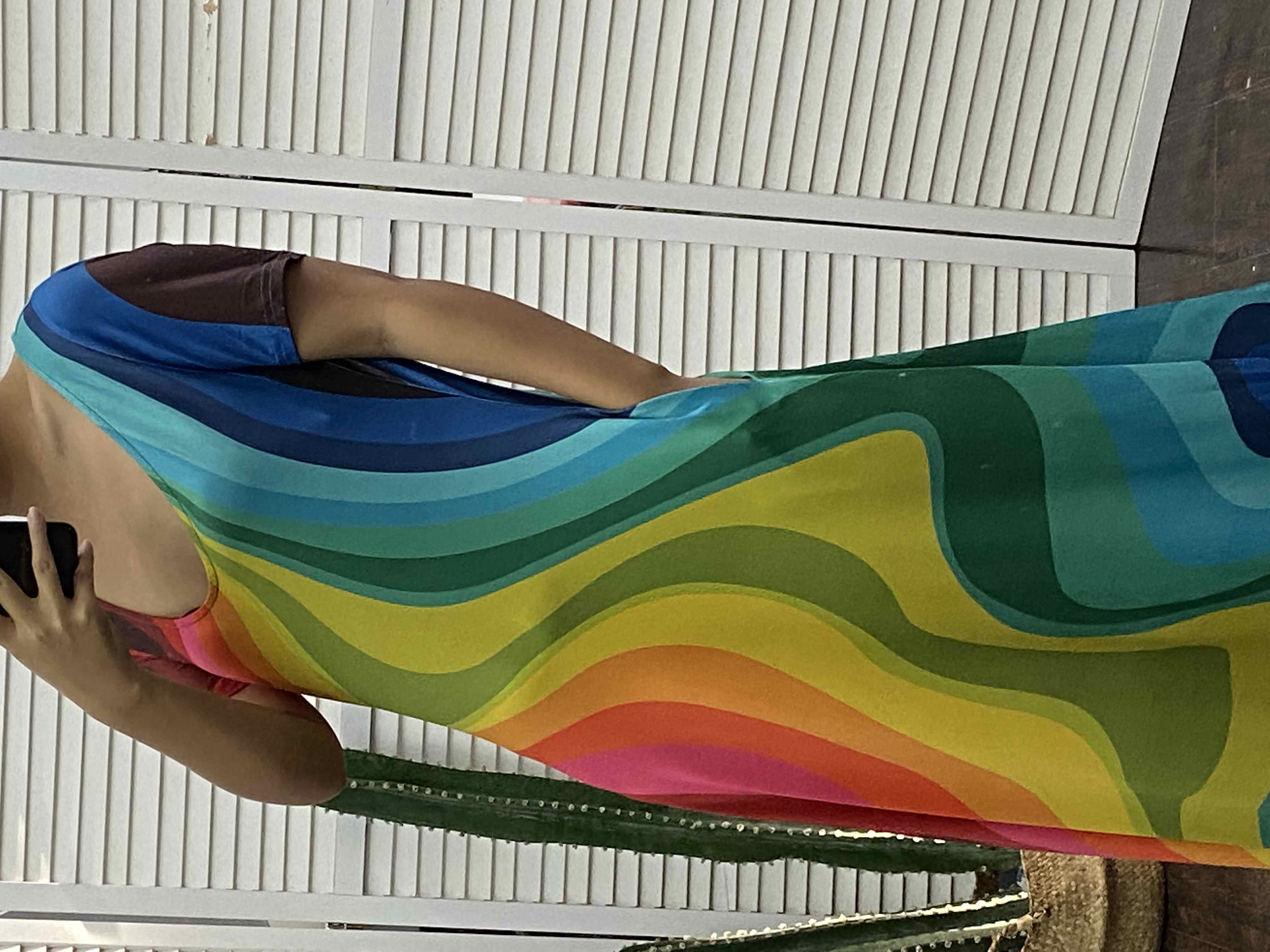 Short Sleeve Abstract Print Pocket Design Dress