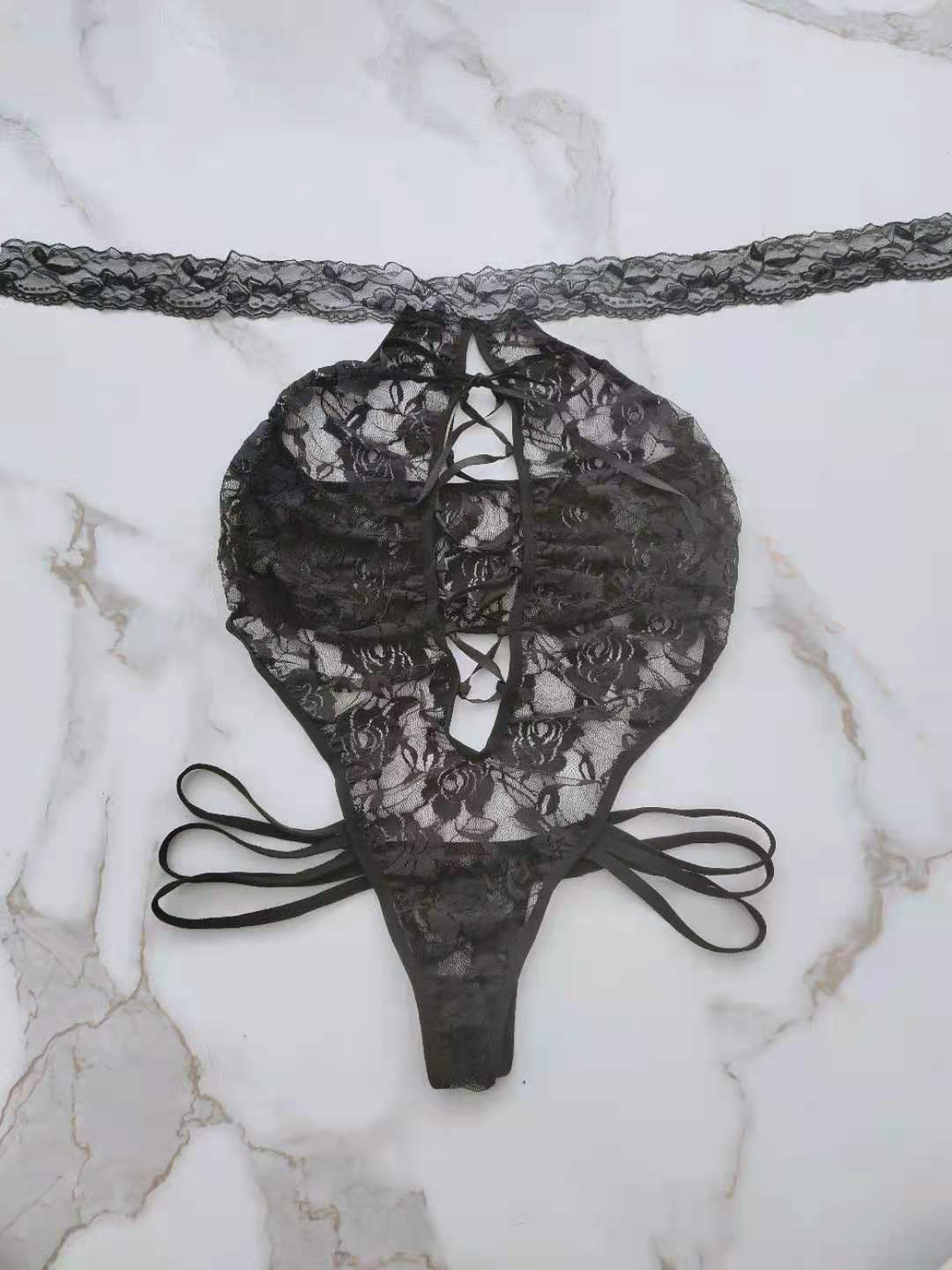 Crochet Lace Sheer Mesh Lace-up Teddy