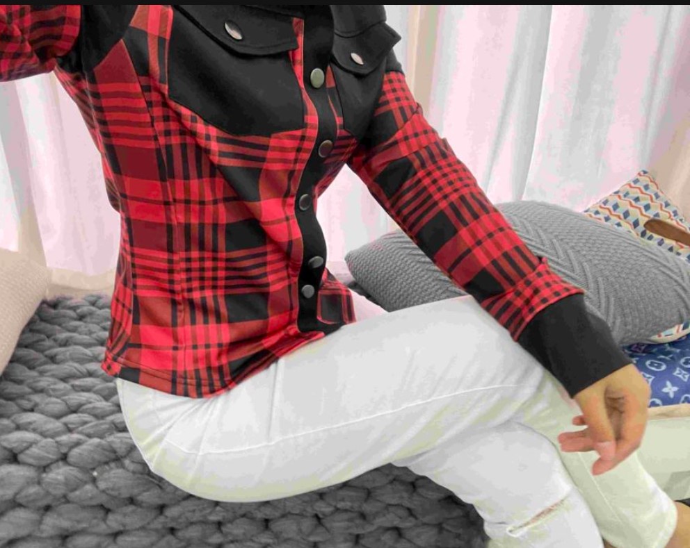 Plaid Print Patchwork Button Down Shirt