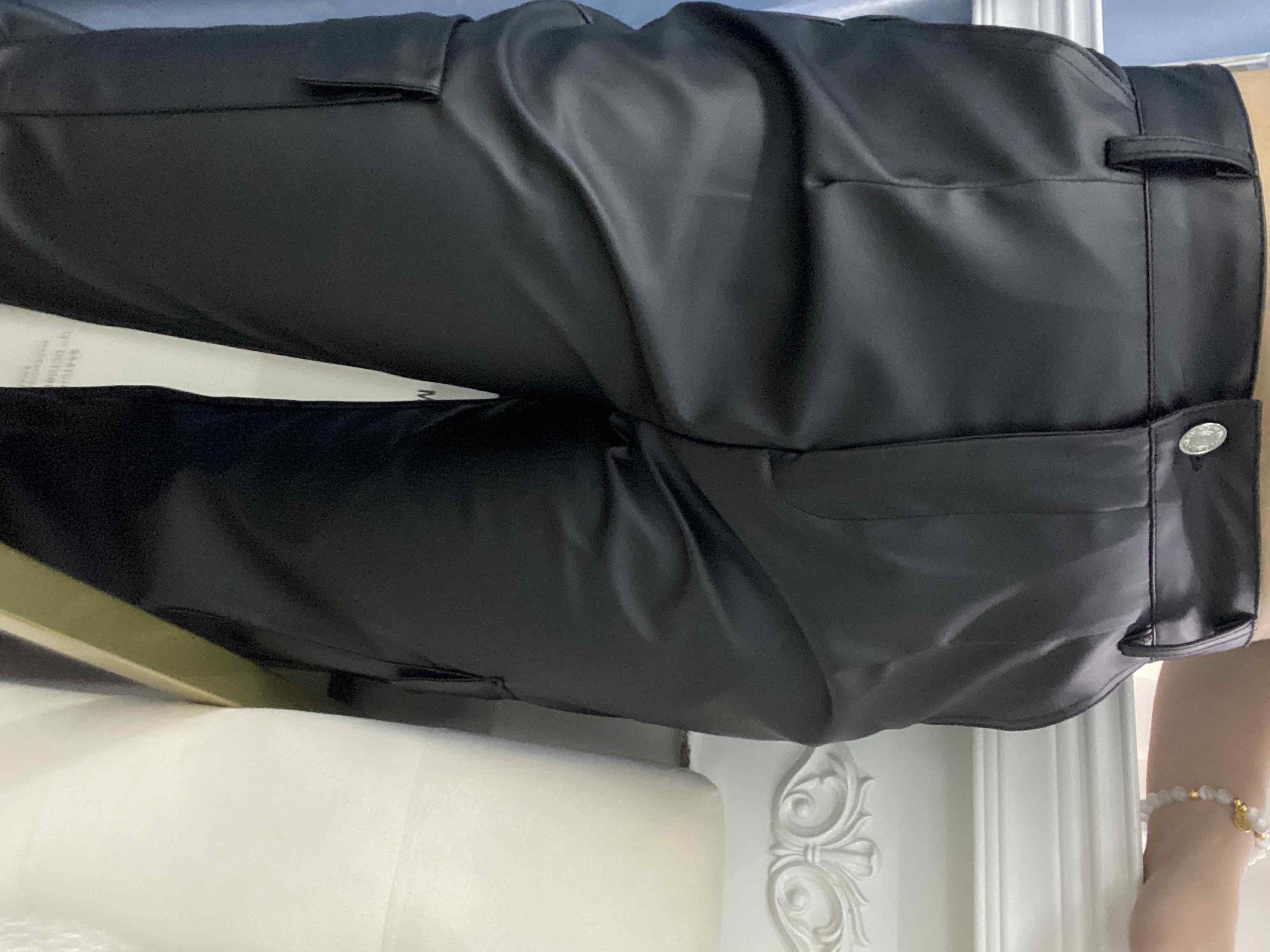 Pocket Design Cuffed PU Leather Pants