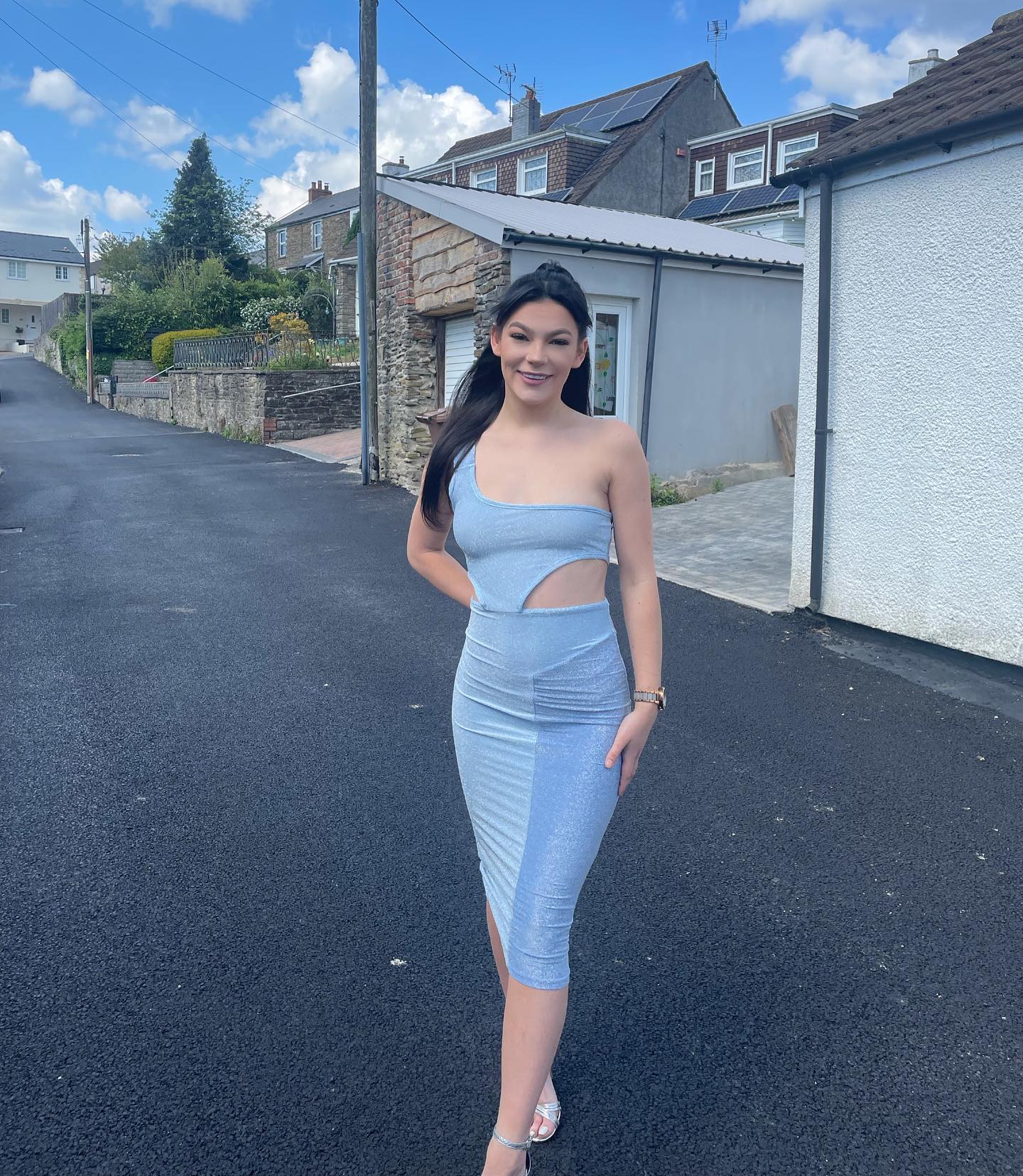 One Shoulder Cutout Glitter Bodycon Dress