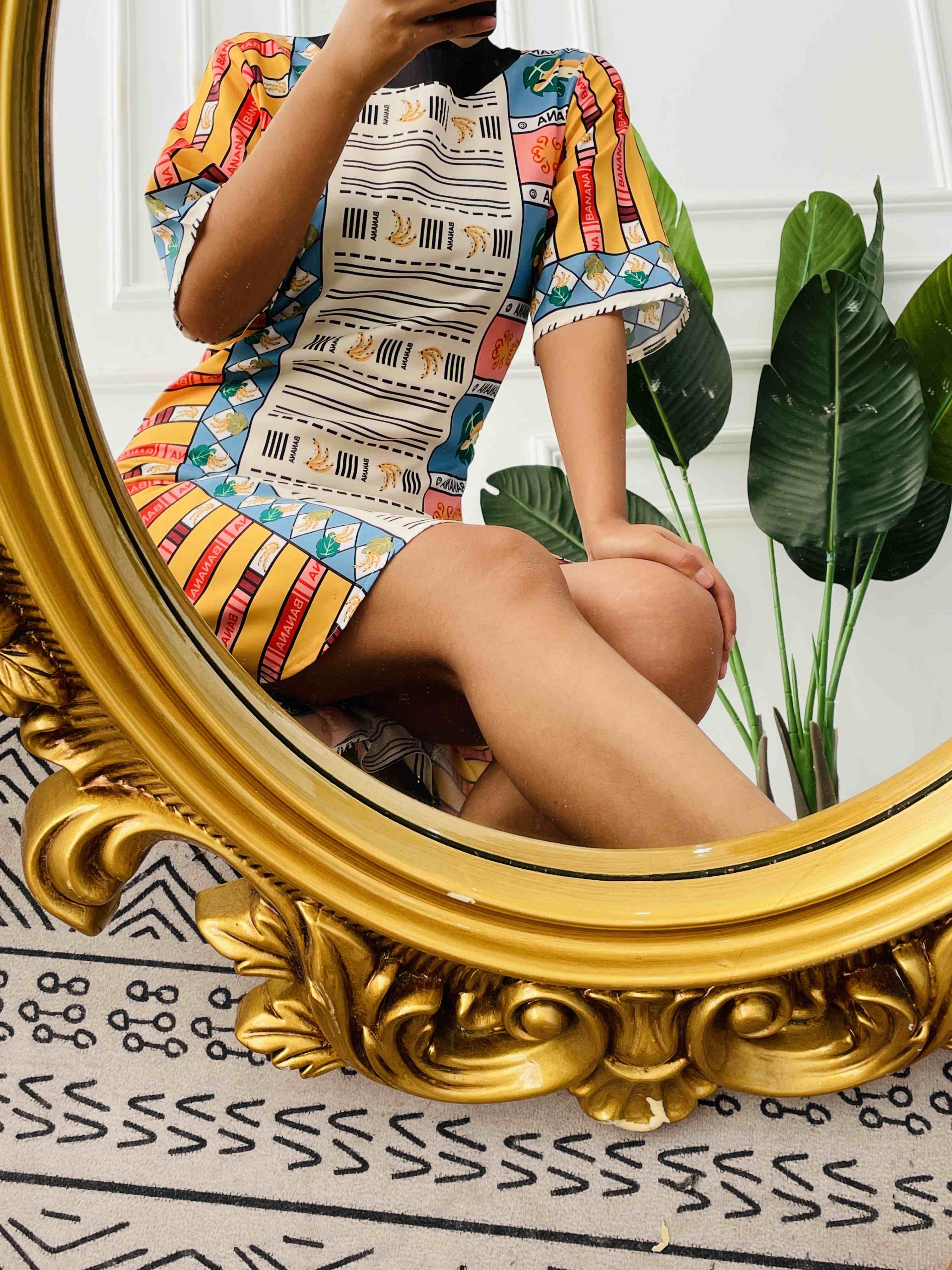 Patchwork Banana Graphic Print Dress