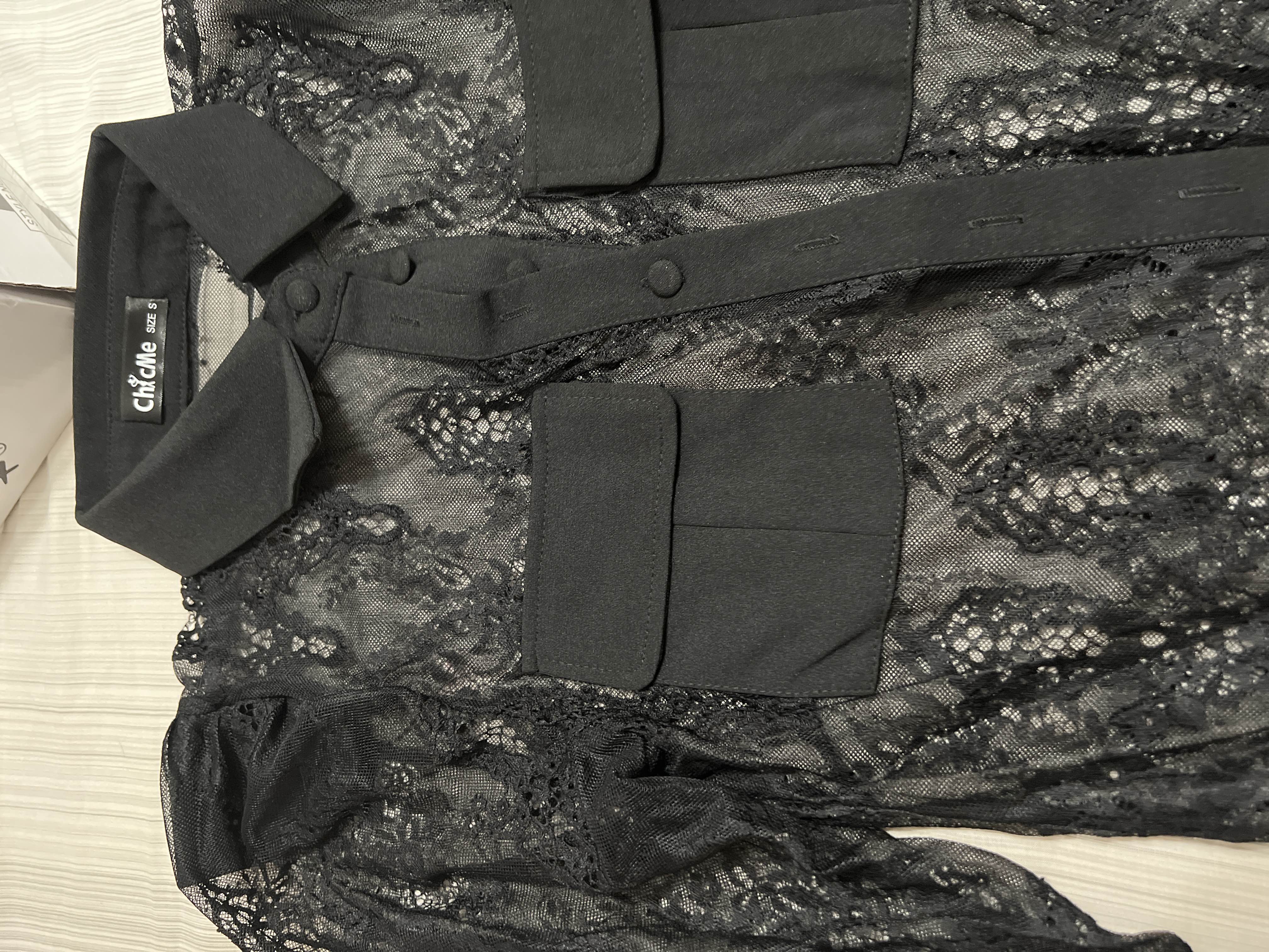 Mesh Lace Detail Button Up Blouse