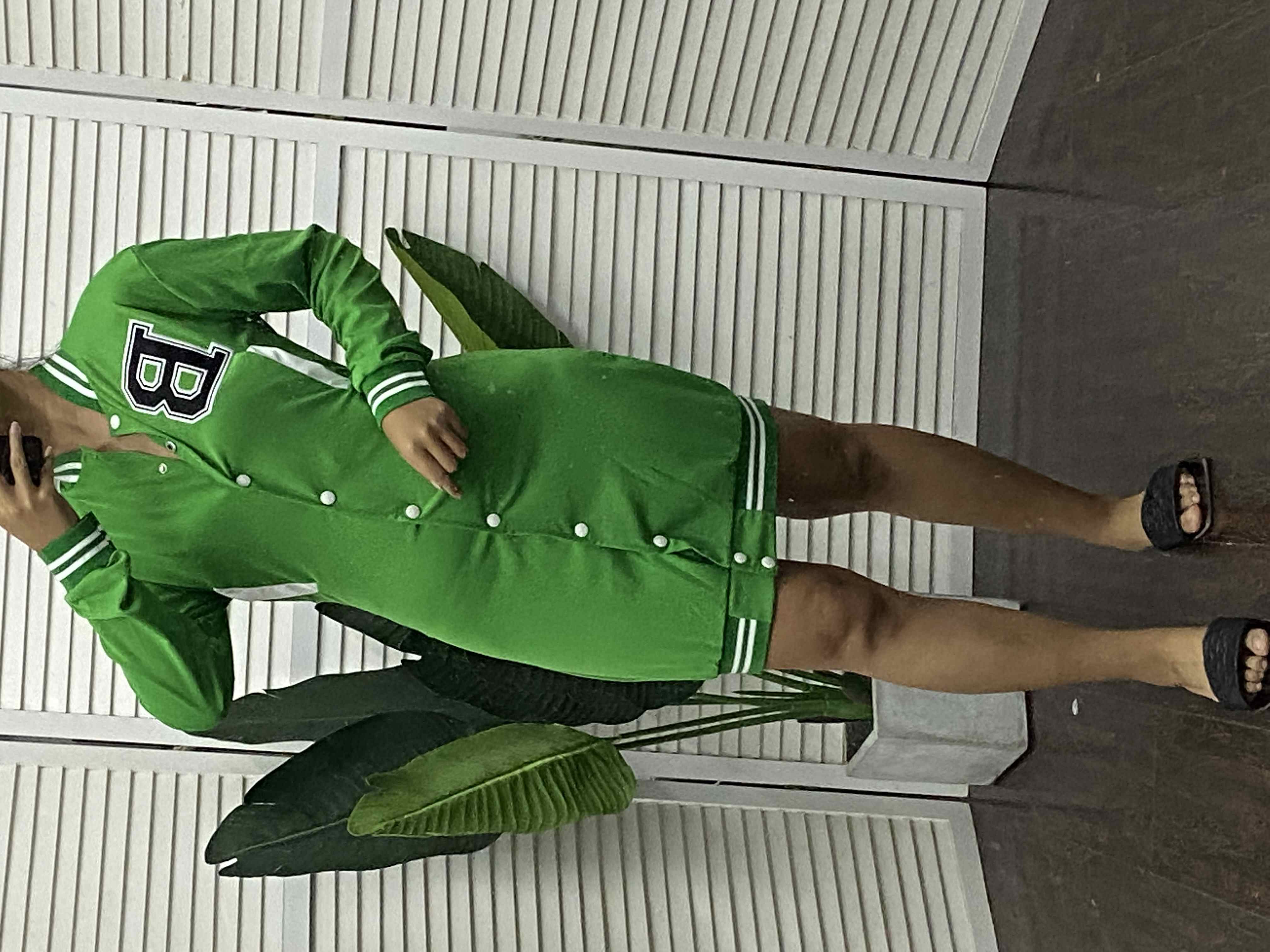 Letter Patch Baseball Collar Button Front Casual Dress