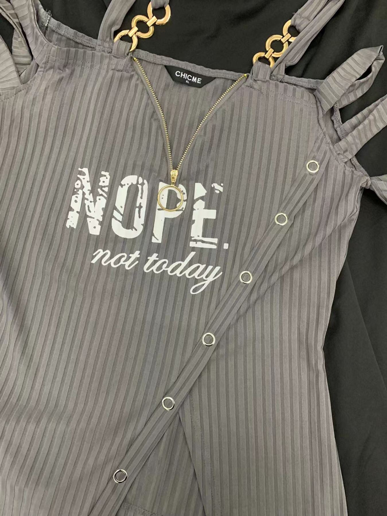 Nope Not Today Print Zip Detail Split Hem Cold Shoulder Top