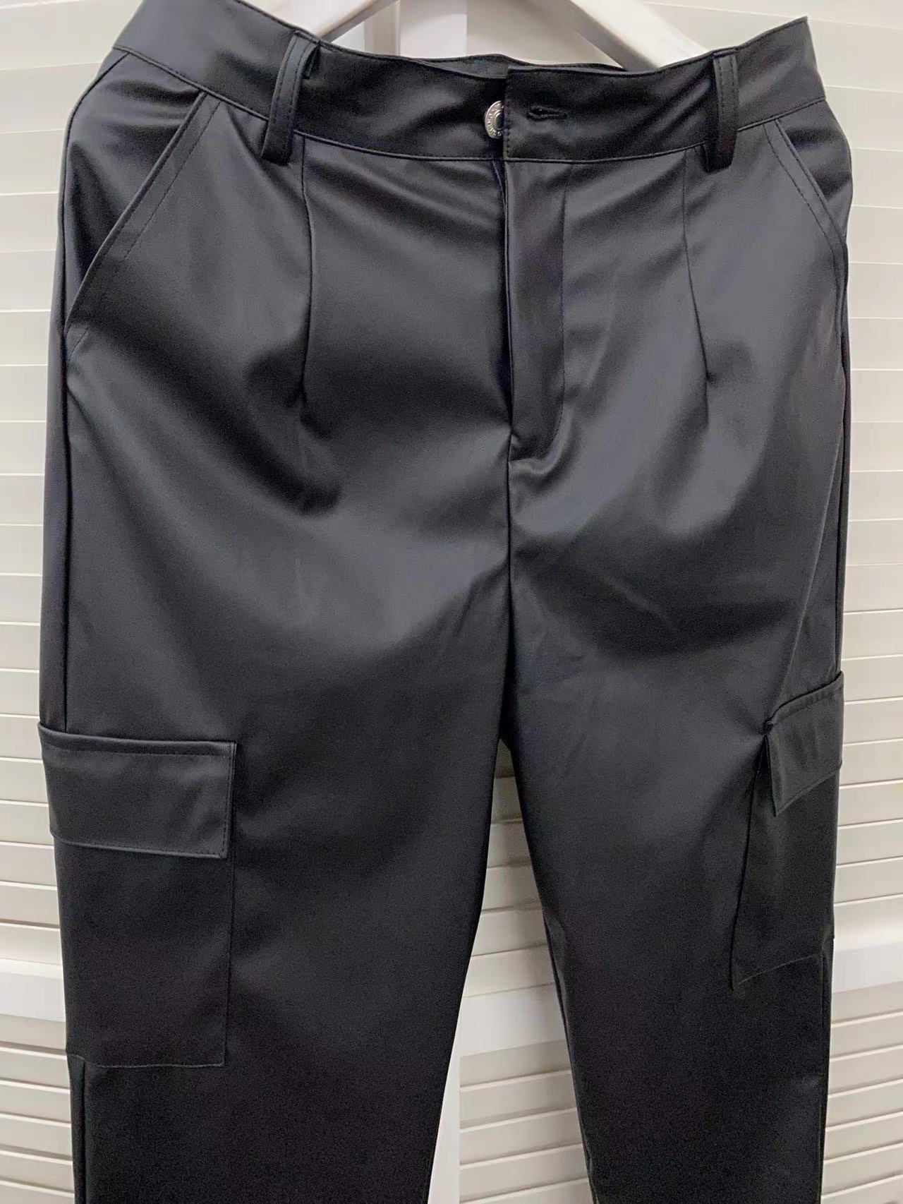 Pocket Design Cuffed PU Leather Pants