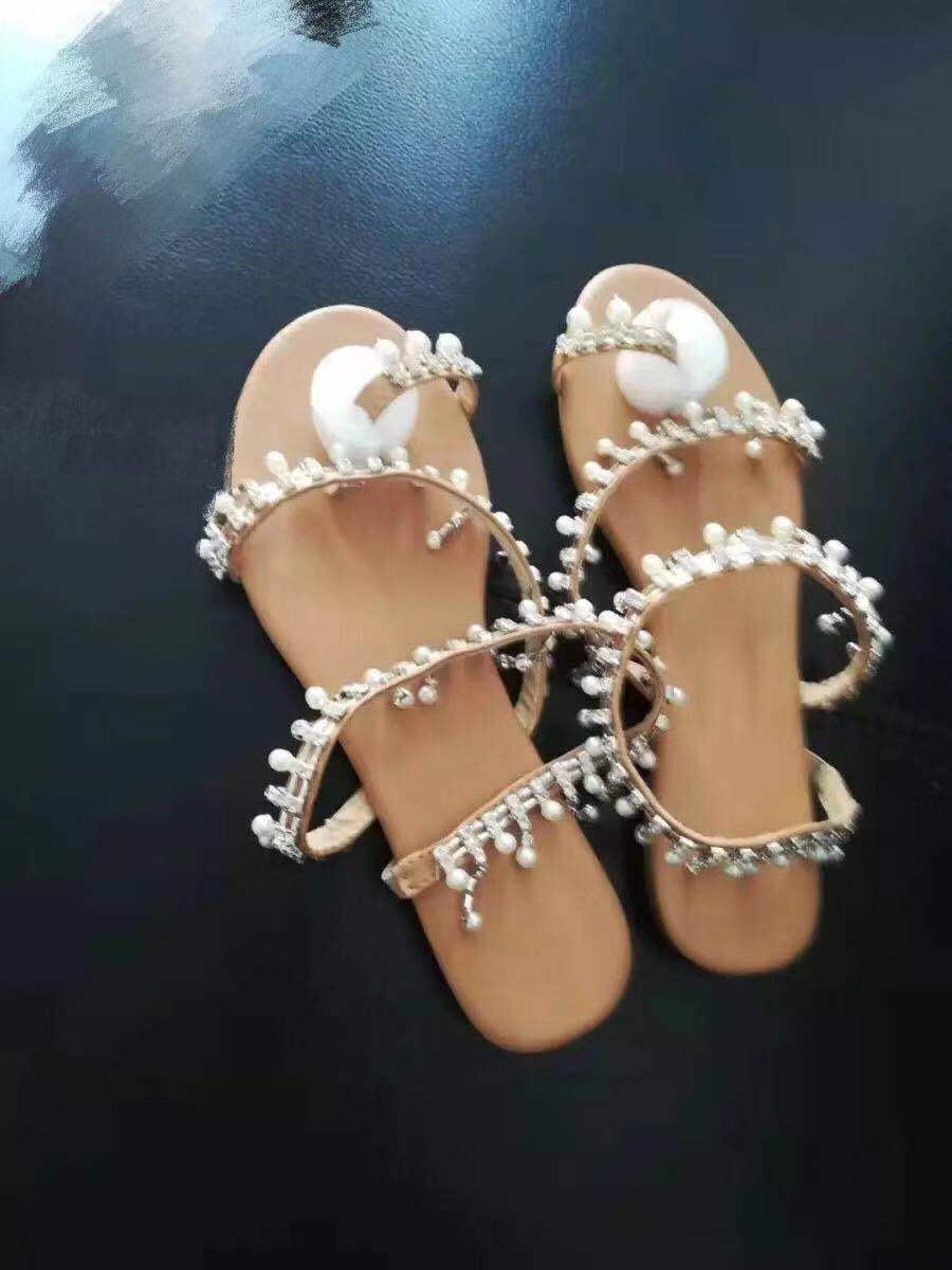 Shiny Embellished Toe Post Flat Sandals