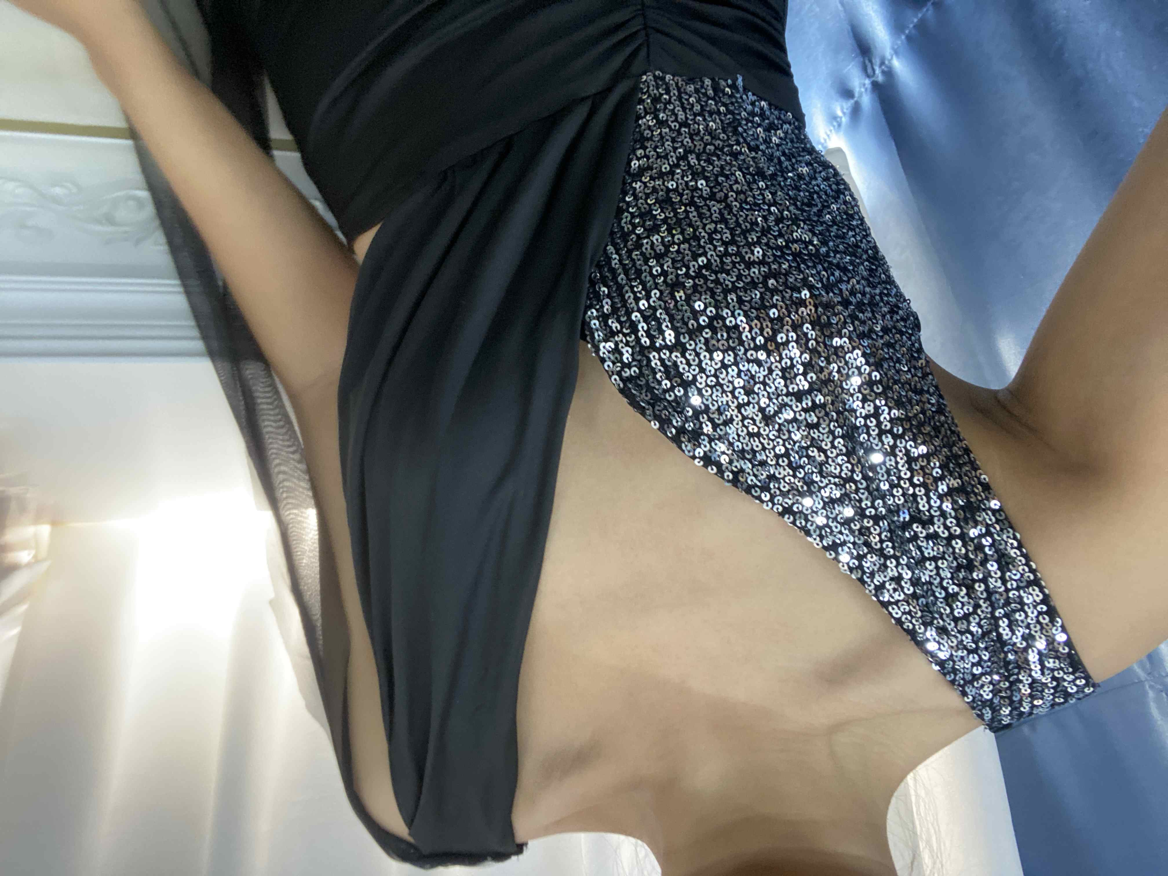 Contrast Mesh Cutout High Slit Party Dress