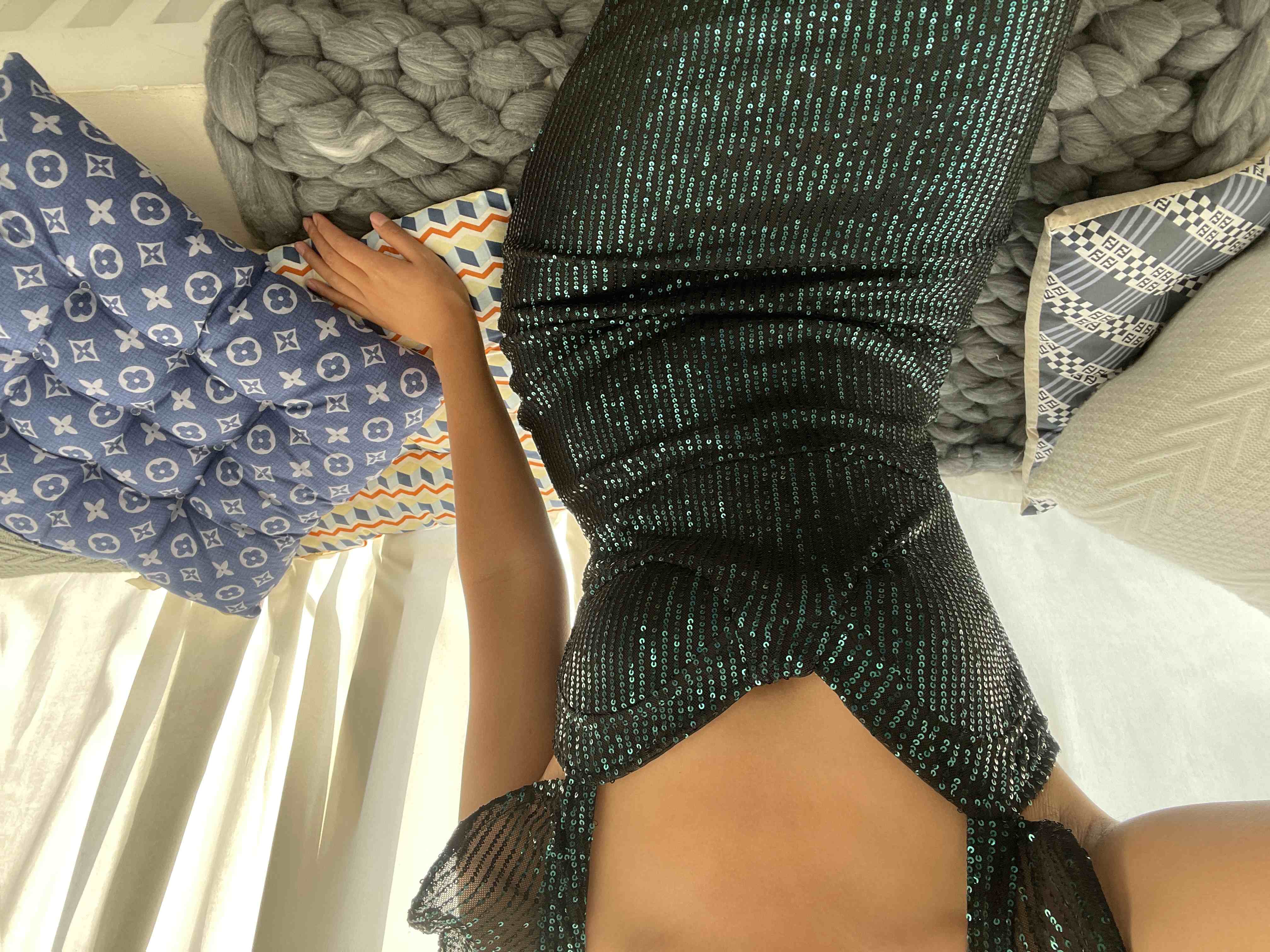 Vestido De Festa De Lantejoulas Com Manga Esvoaçante