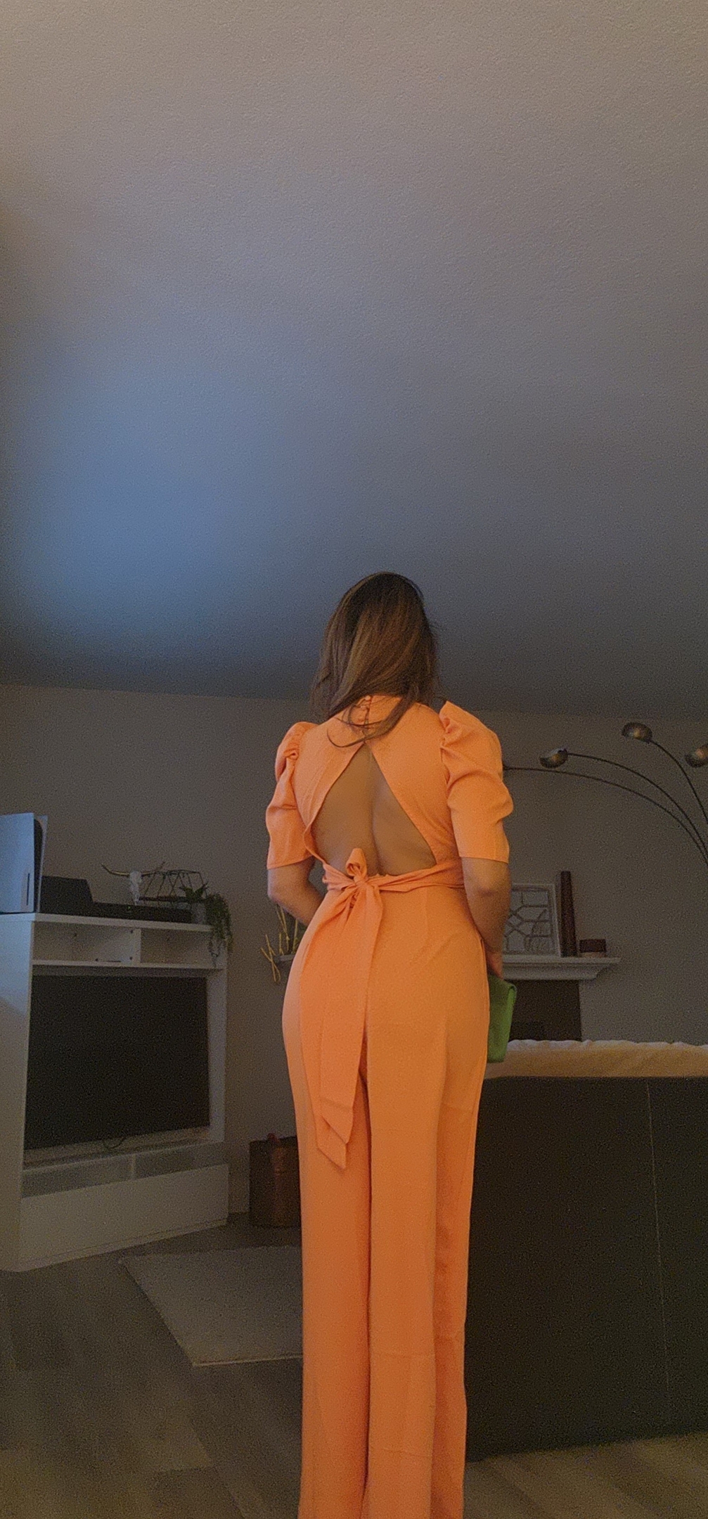 Puff Sleeve Plunge Wide Leg Jumpsuit