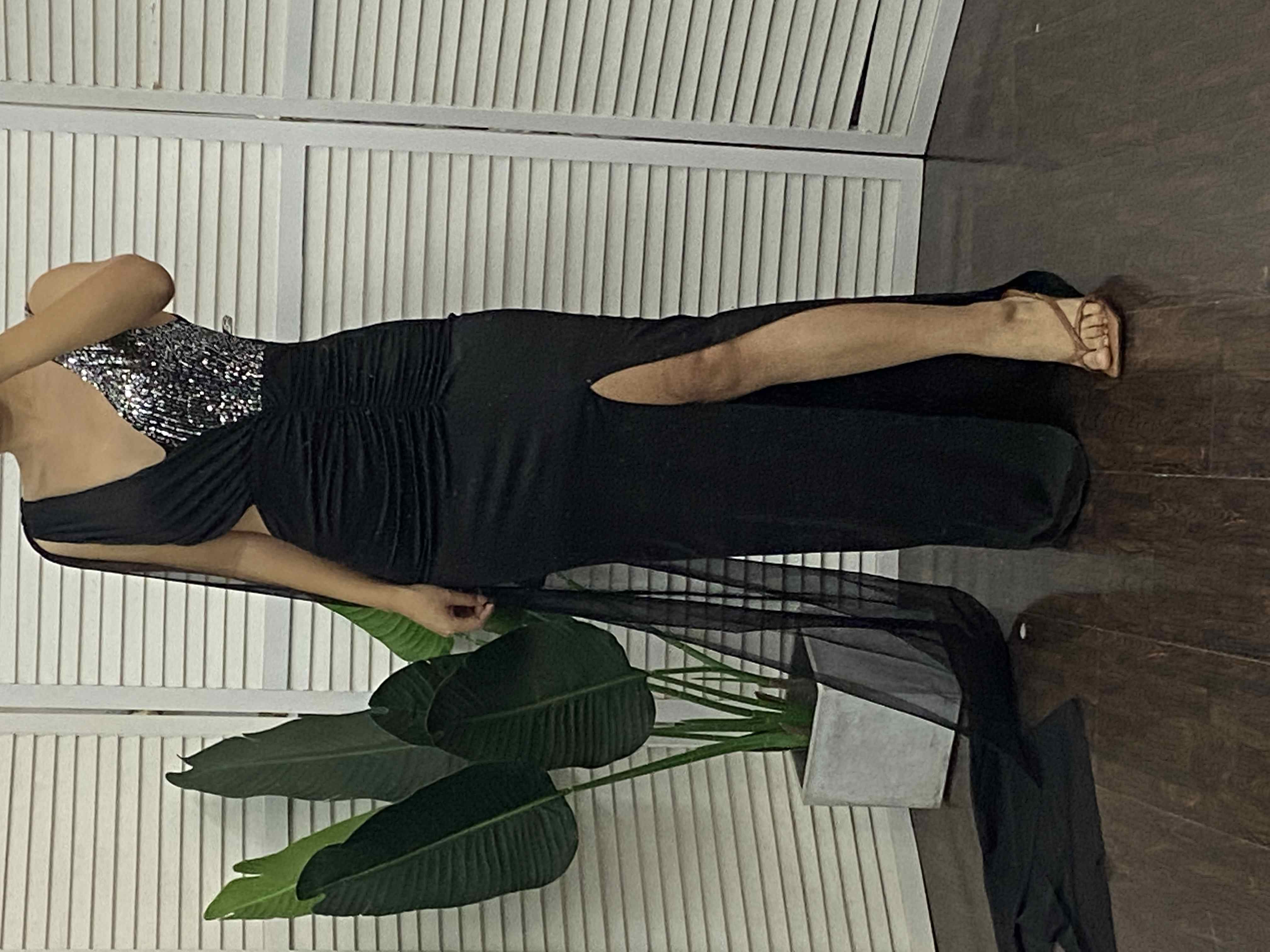 Contrast Mesh Cutout High Slit Party Dress