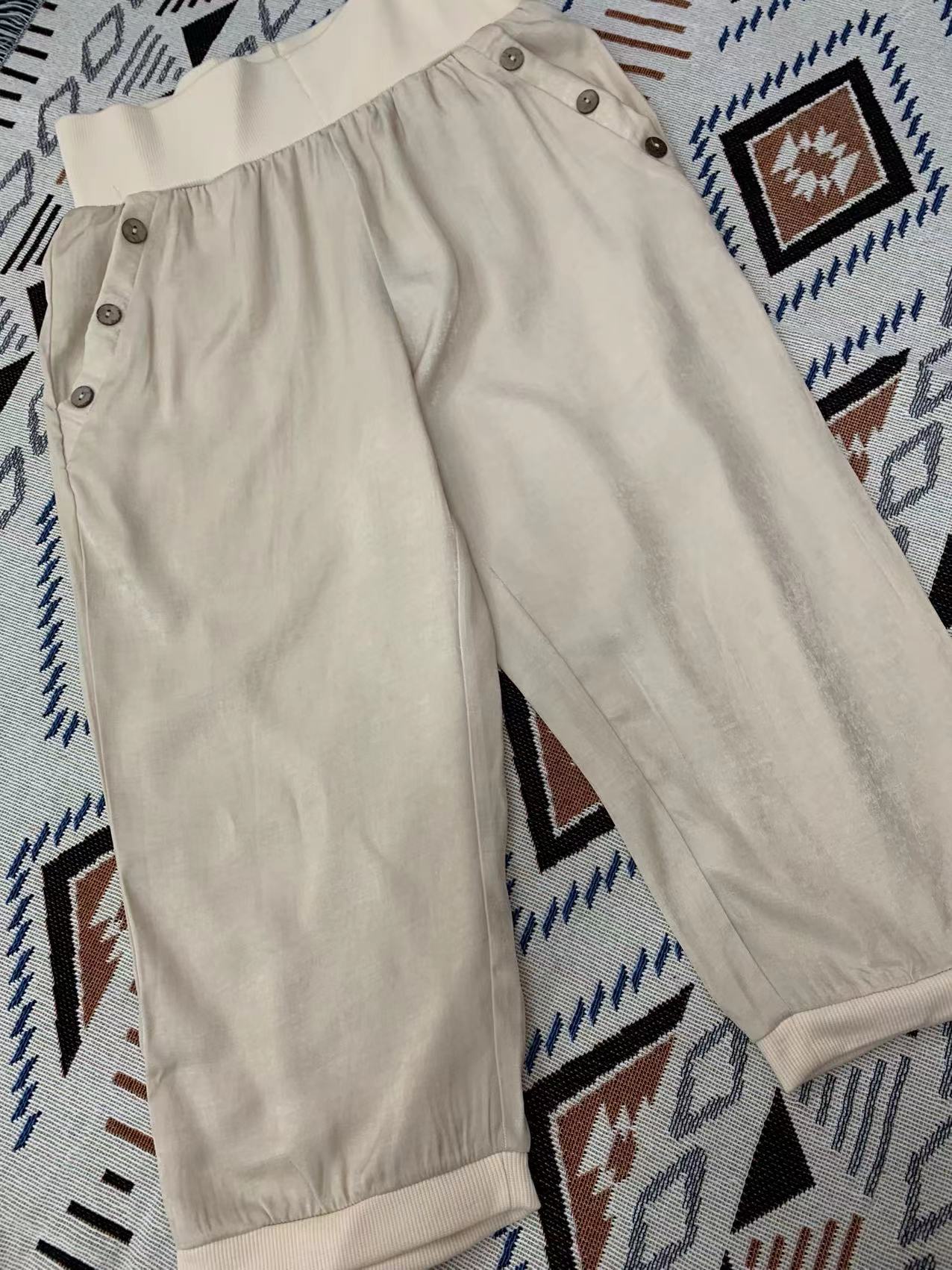 Button Pocket Design Capris Casual Pants