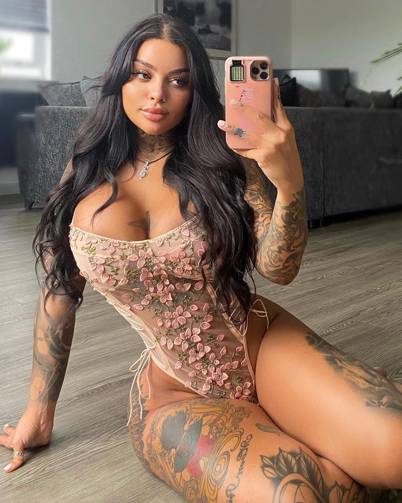 Floral Embroidery Lace Up Sheer Mesh Teddy