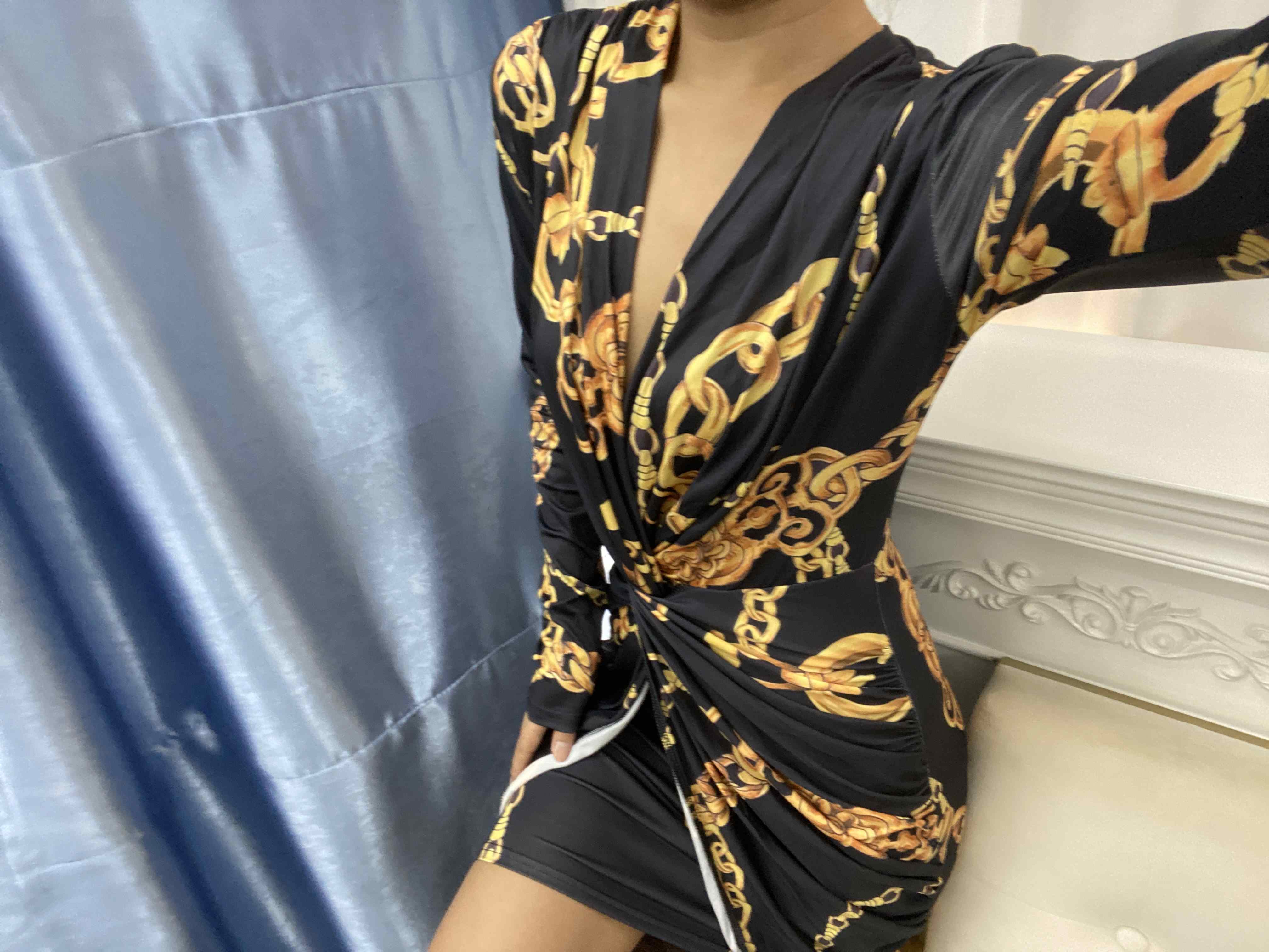 Baroque Chain Print Twist Detail Party Dress