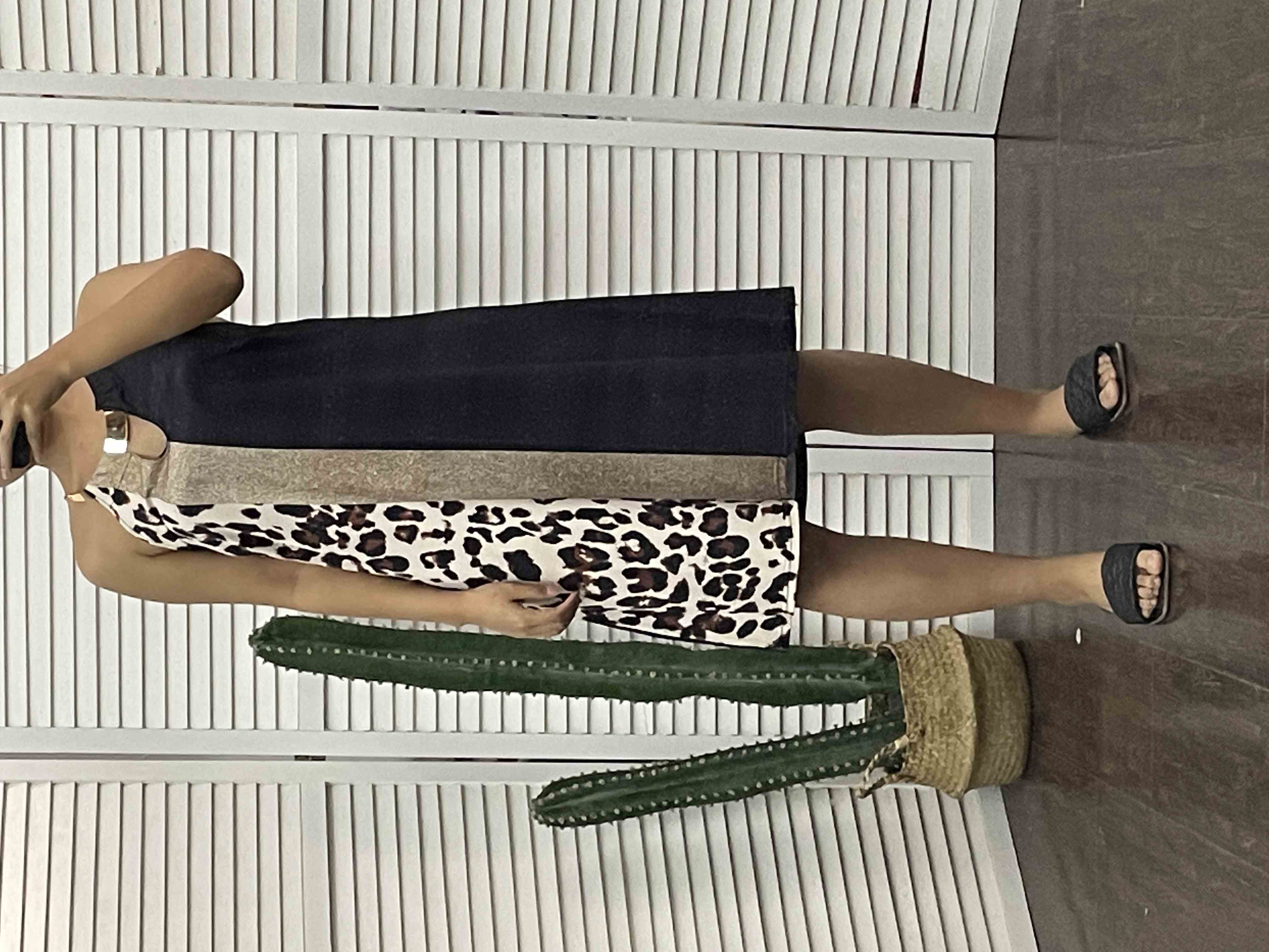 Leopard Print Colorblock Metal Halter Casual Dress