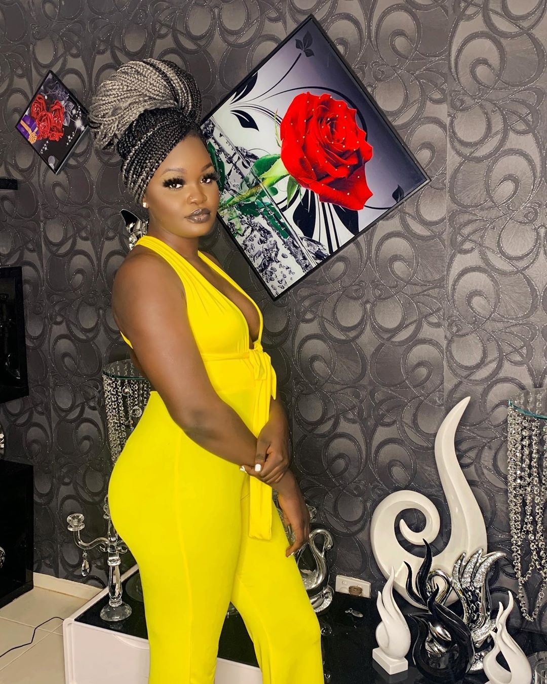 Halter Plunge Tie Waist Wide Leg Jumpsuit
