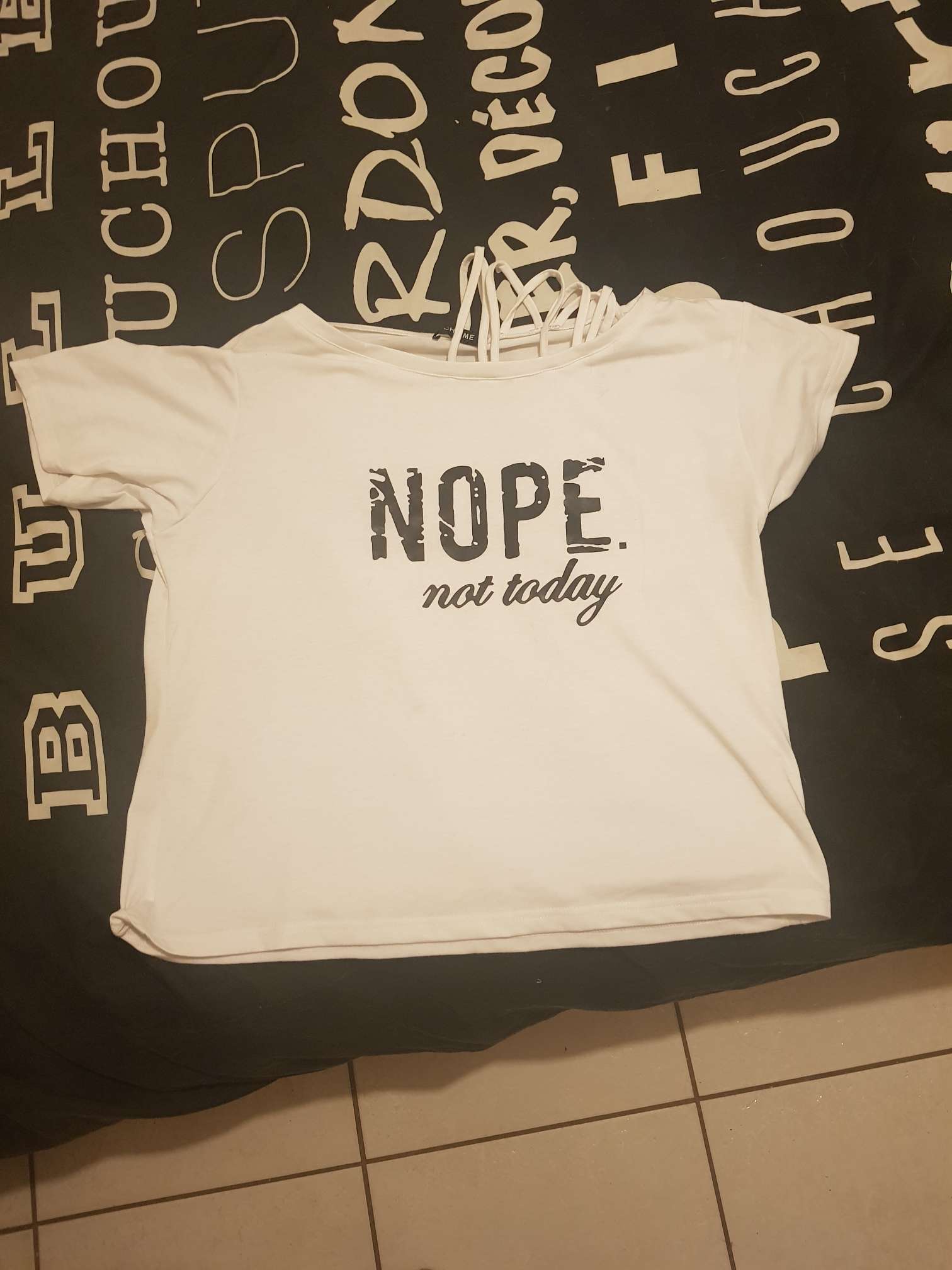 One Shoulder Lace-Up Letter Print T-shirt