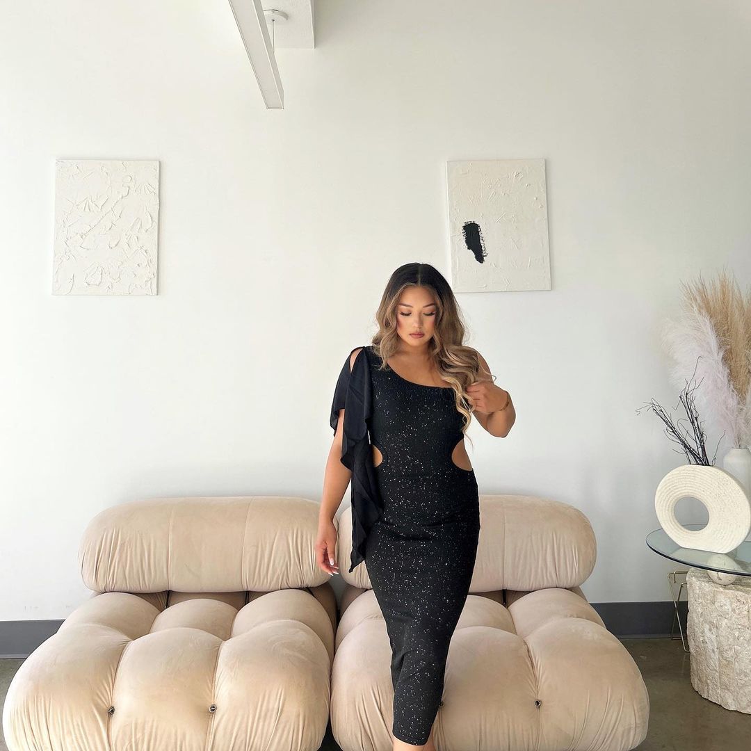 One Shoulder Cutout Glitter Bodycon Dress