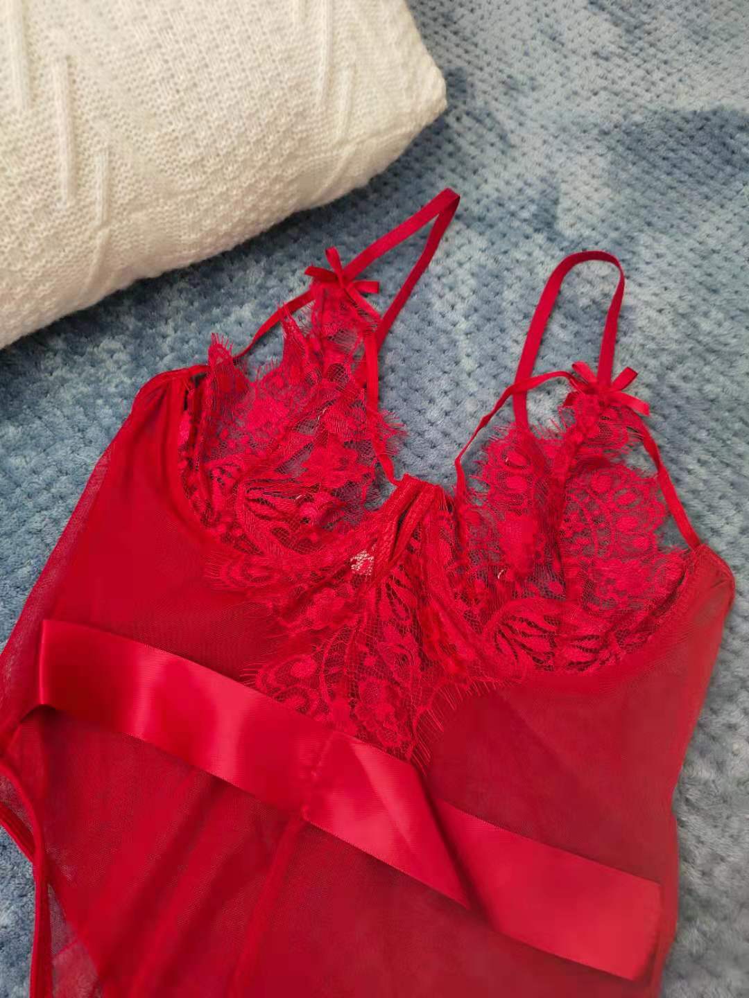 Eyelash Lace Sheer Mesh Teddy