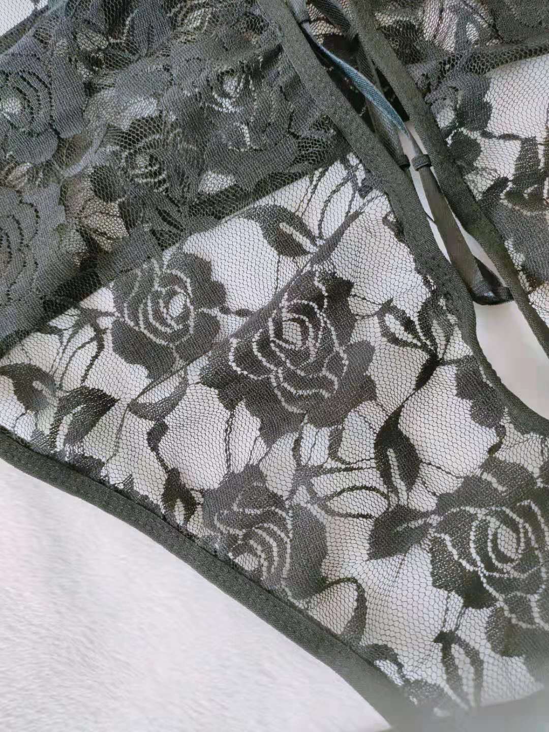 Crochet Lace Sheer Mesh Lace Up Teddy