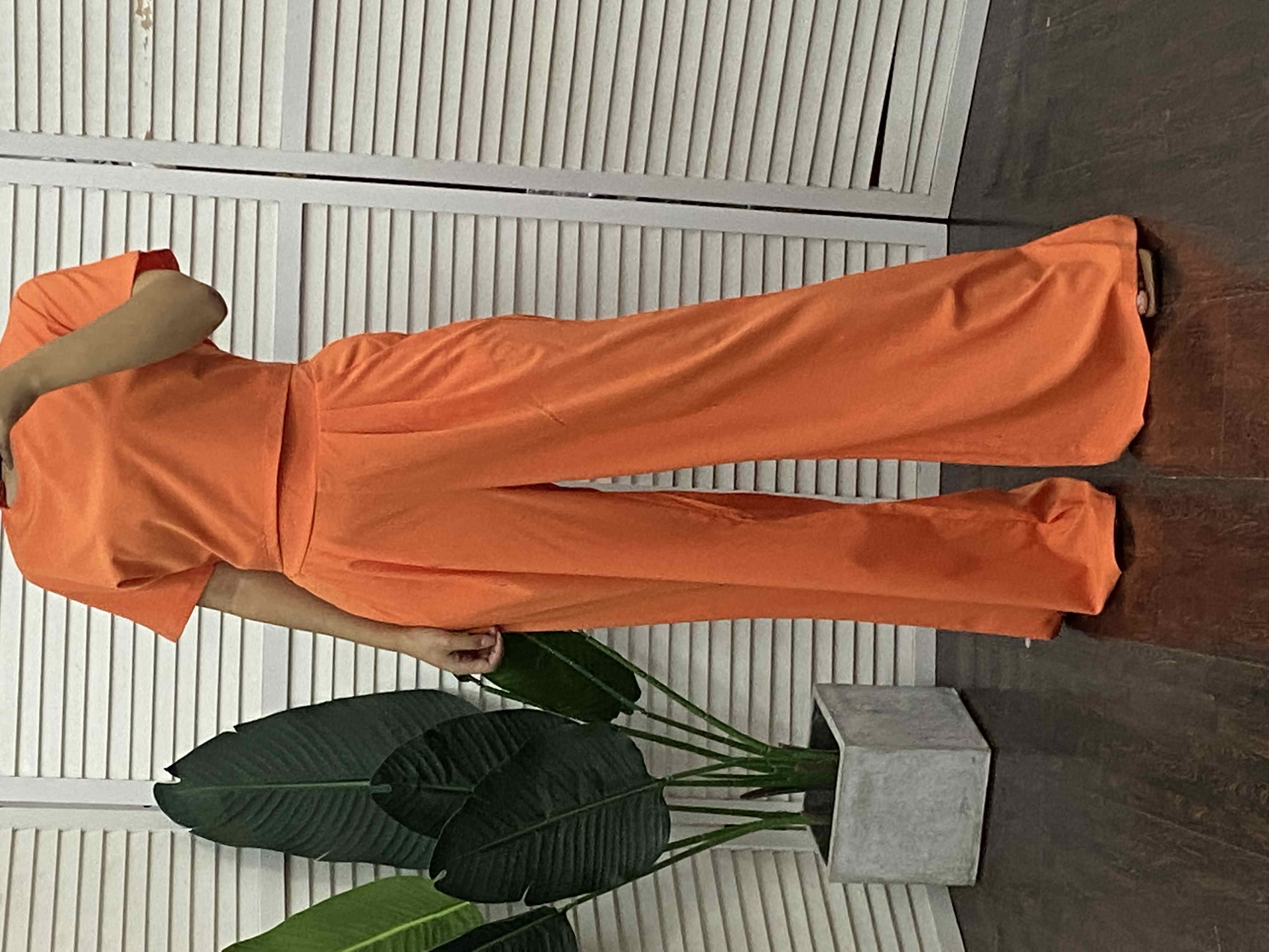 Plain Casual Top & High Waist Pants Set