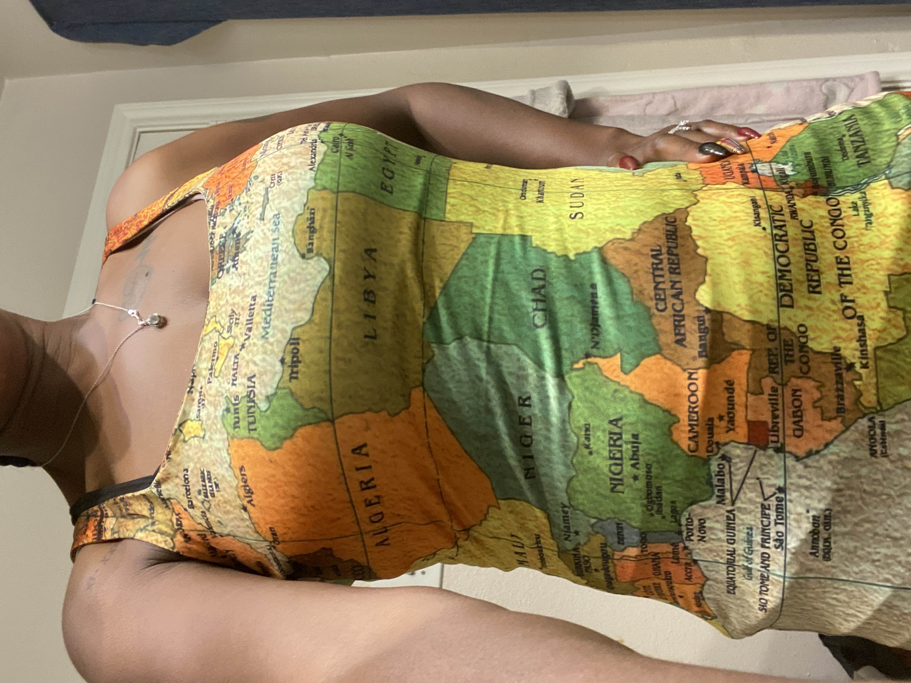 Map Print Sleeveless U-Neck Bodycon Dress