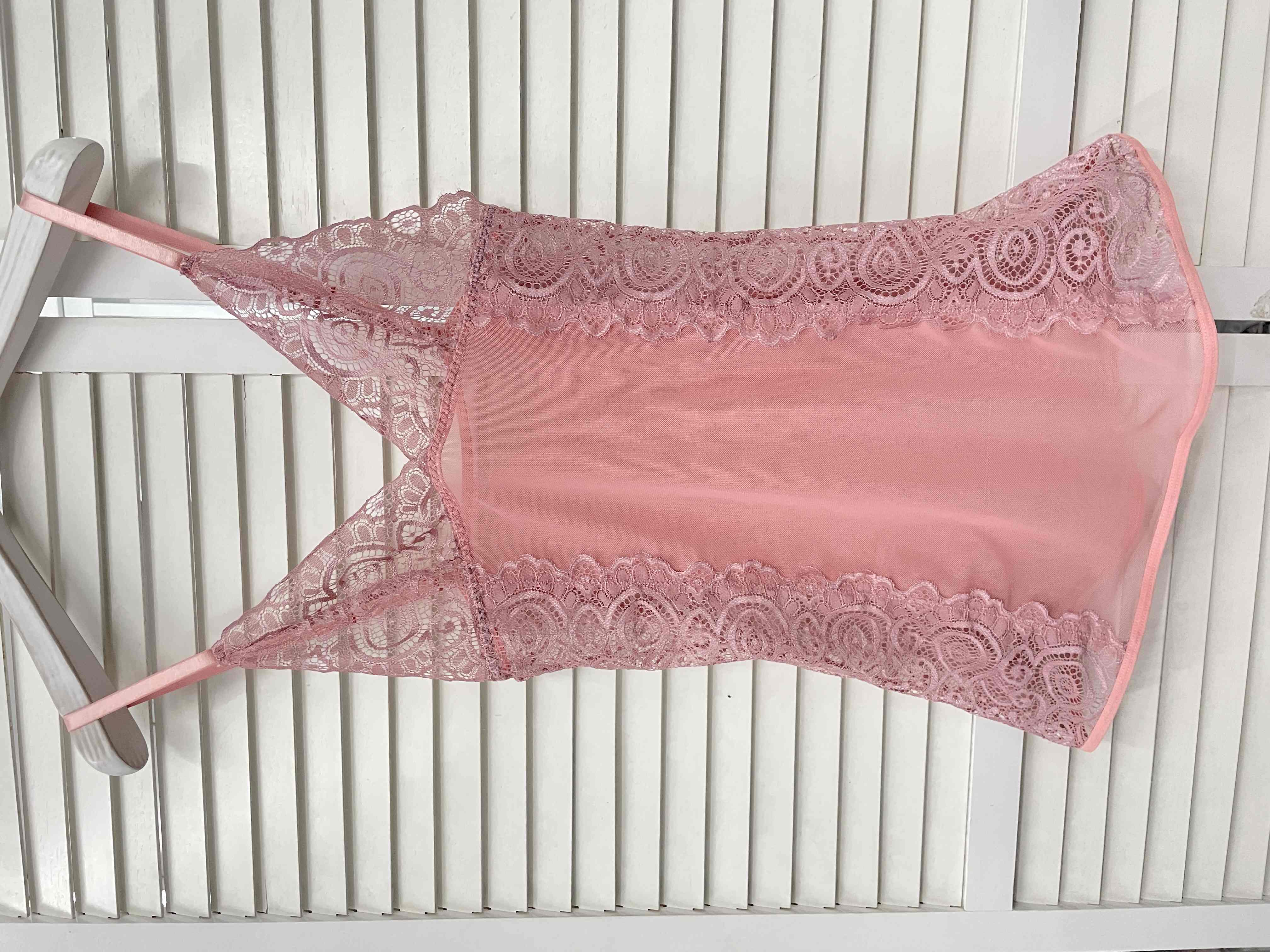 V-Neck Sheer Mesh Crochet Lace Babydoll With Panty