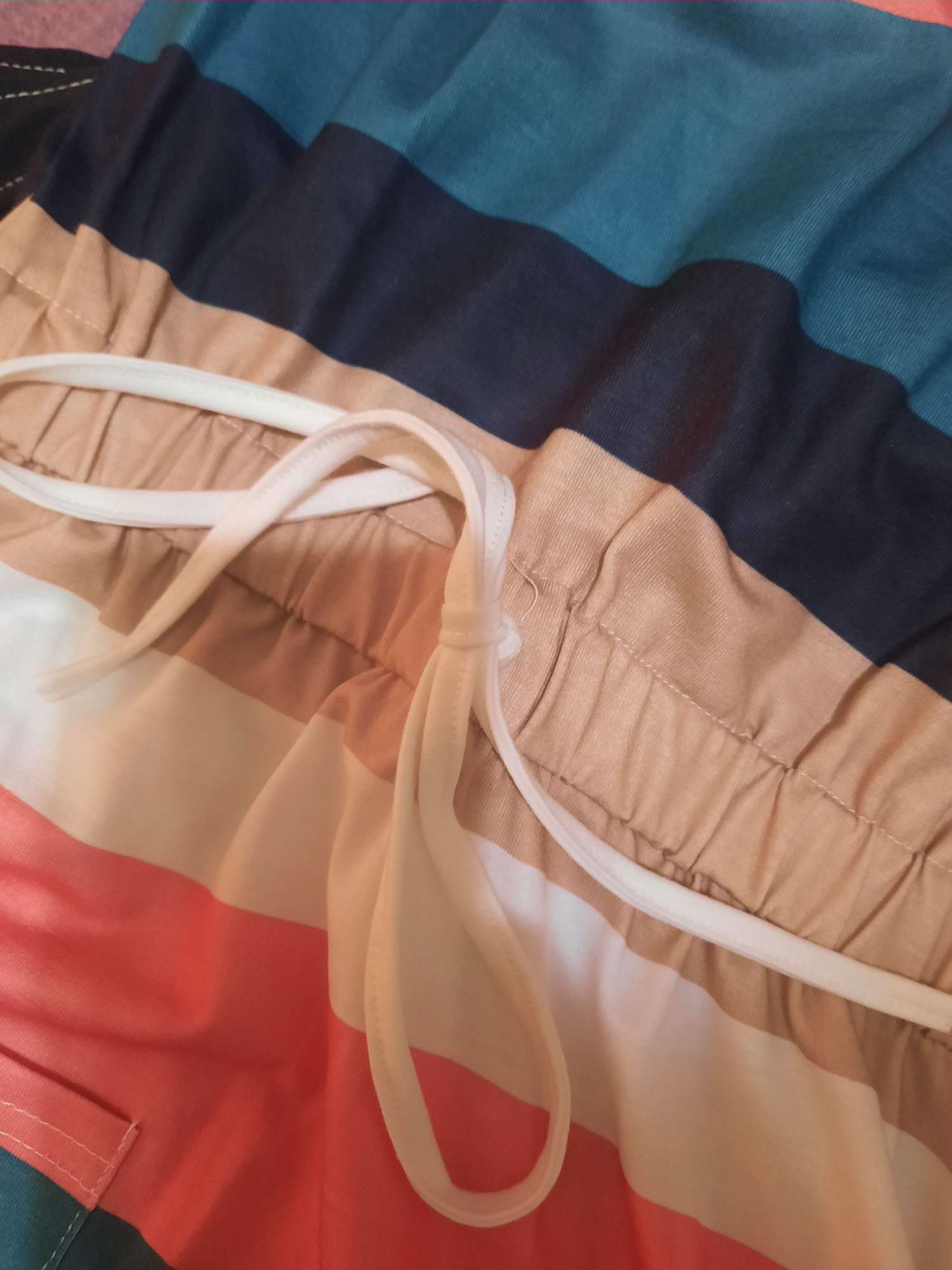 Striped Print Colorblock Drawstring Casual Dress