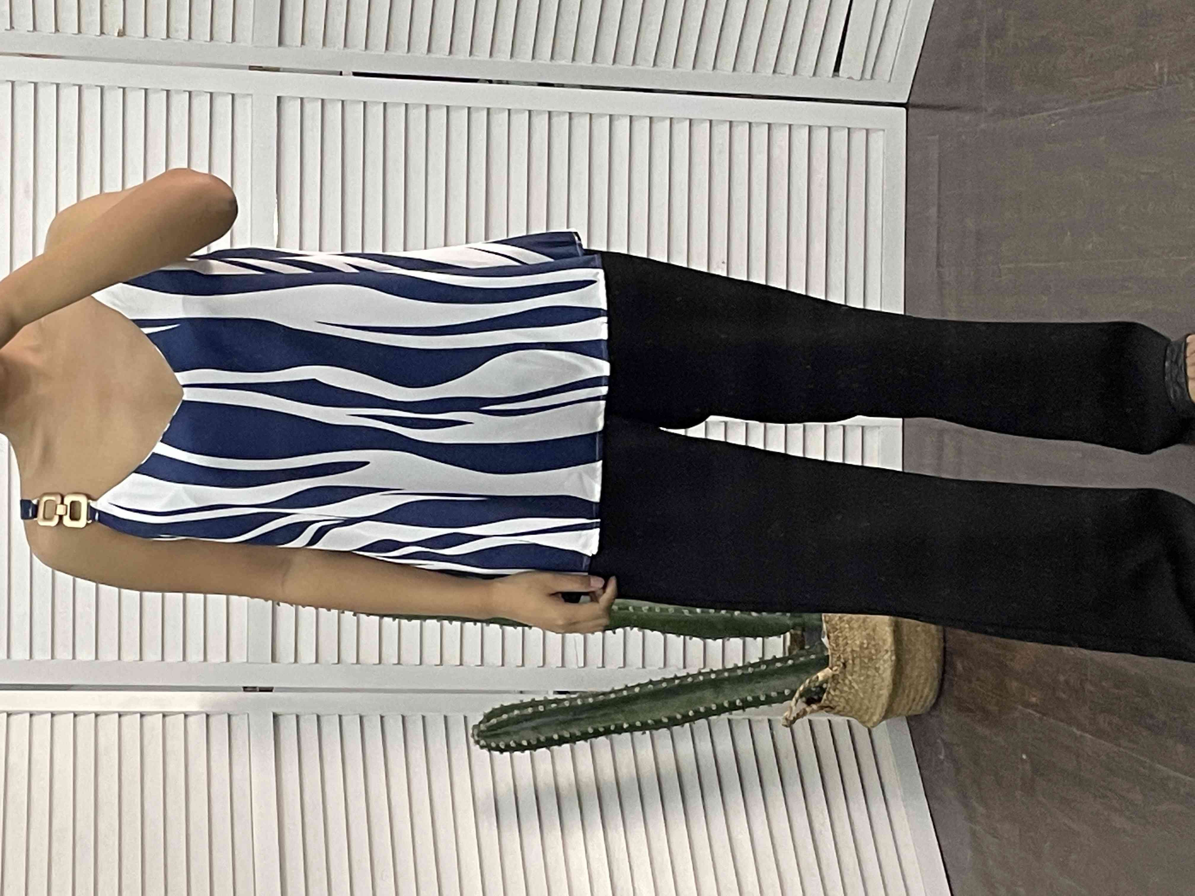 Zebra Stripe Print Chain Strap V-Neck Cami Top