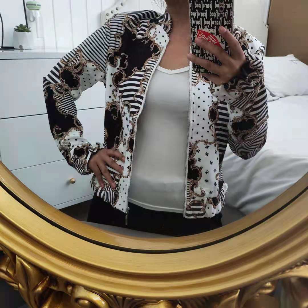 Scarf Print Long Sleeve Zip Up Jacket