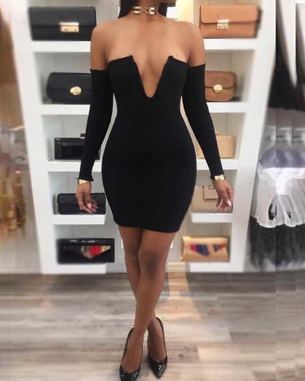 Sexy Off Shoulder Long Sleeve Bodycon Dress