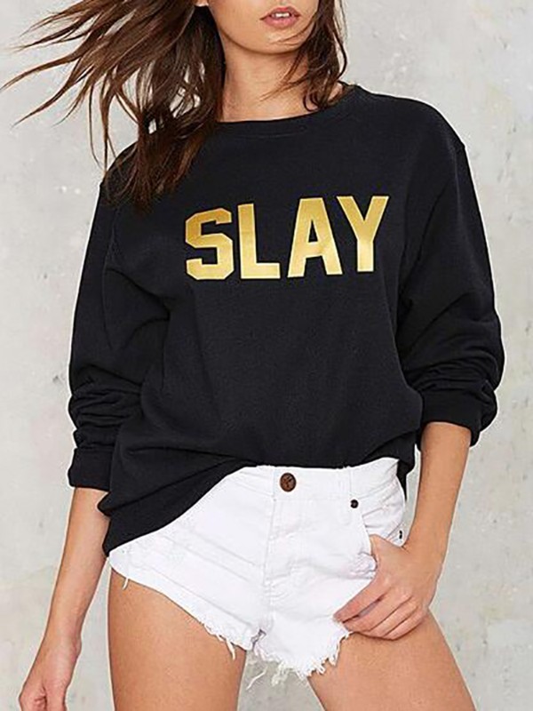 Trendy Neutral Long Sleeve SLAY Print Casual Sweatshirt Online ...