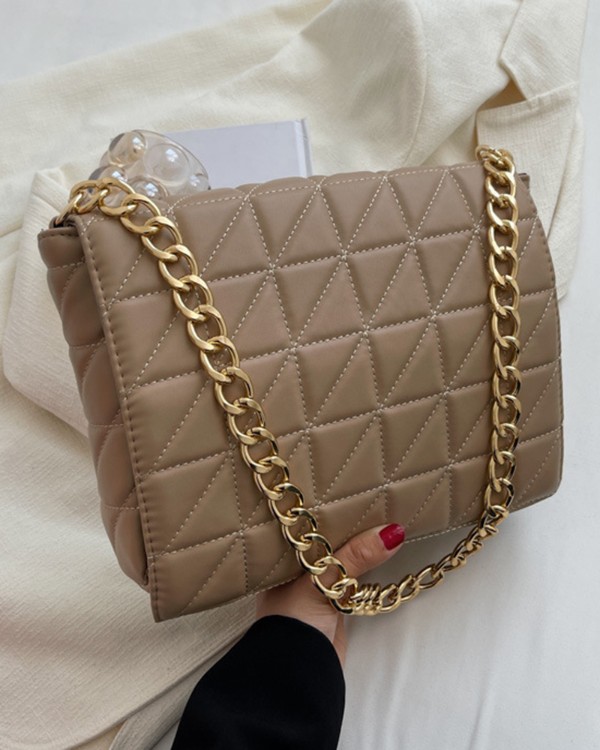 Flap Zipper Design Quilted Chain Strap Shoulder Bag