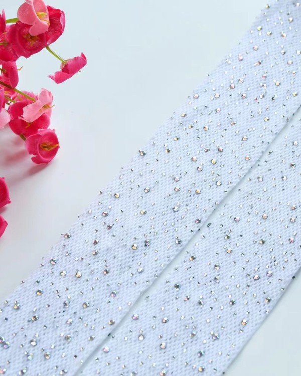 Rhinestone Fishnet Decor Crotchless Stockings