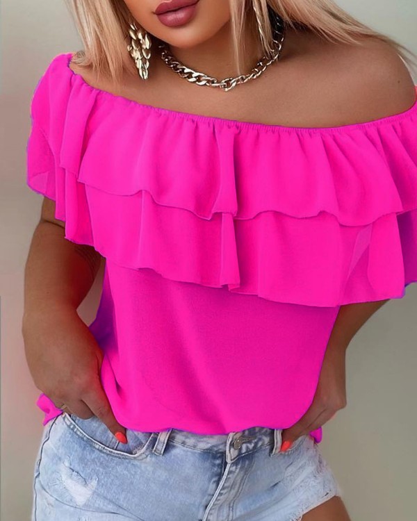 Off Shoulder Ruffle Hem Chiffon Topp