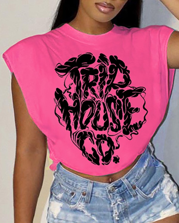Letter Print O Neck T Shirt