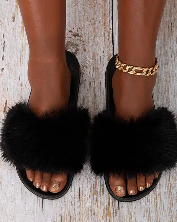 Fluffy One Strap Slippers